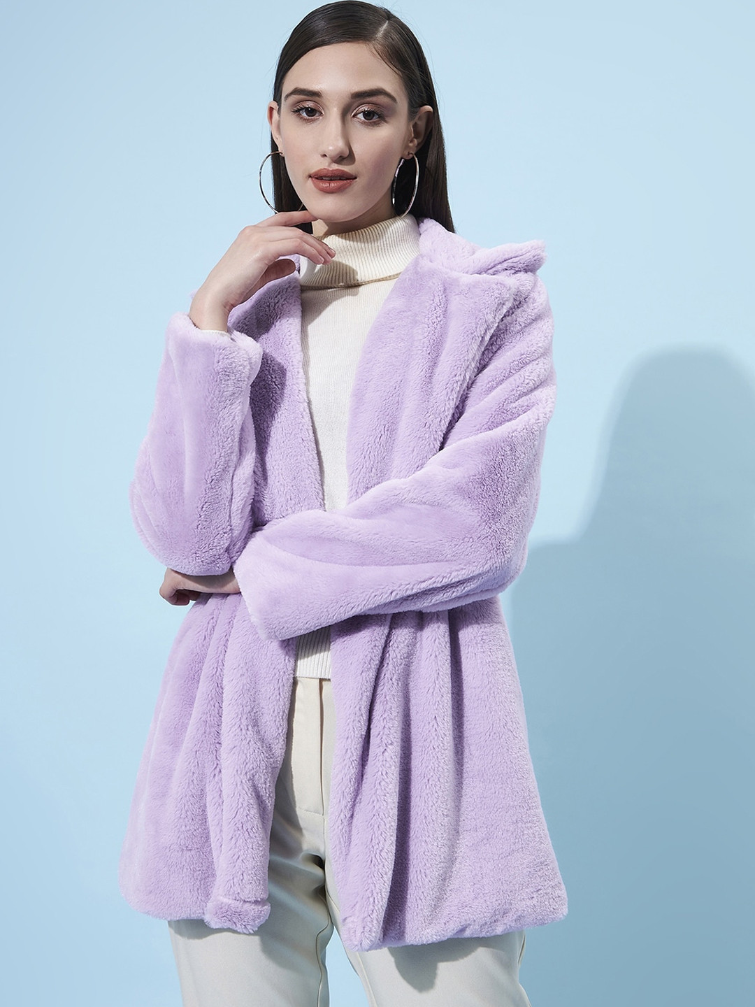 Buy Athena Women Lavender Colored Solid Fur Overcoat - Coats for Women ...