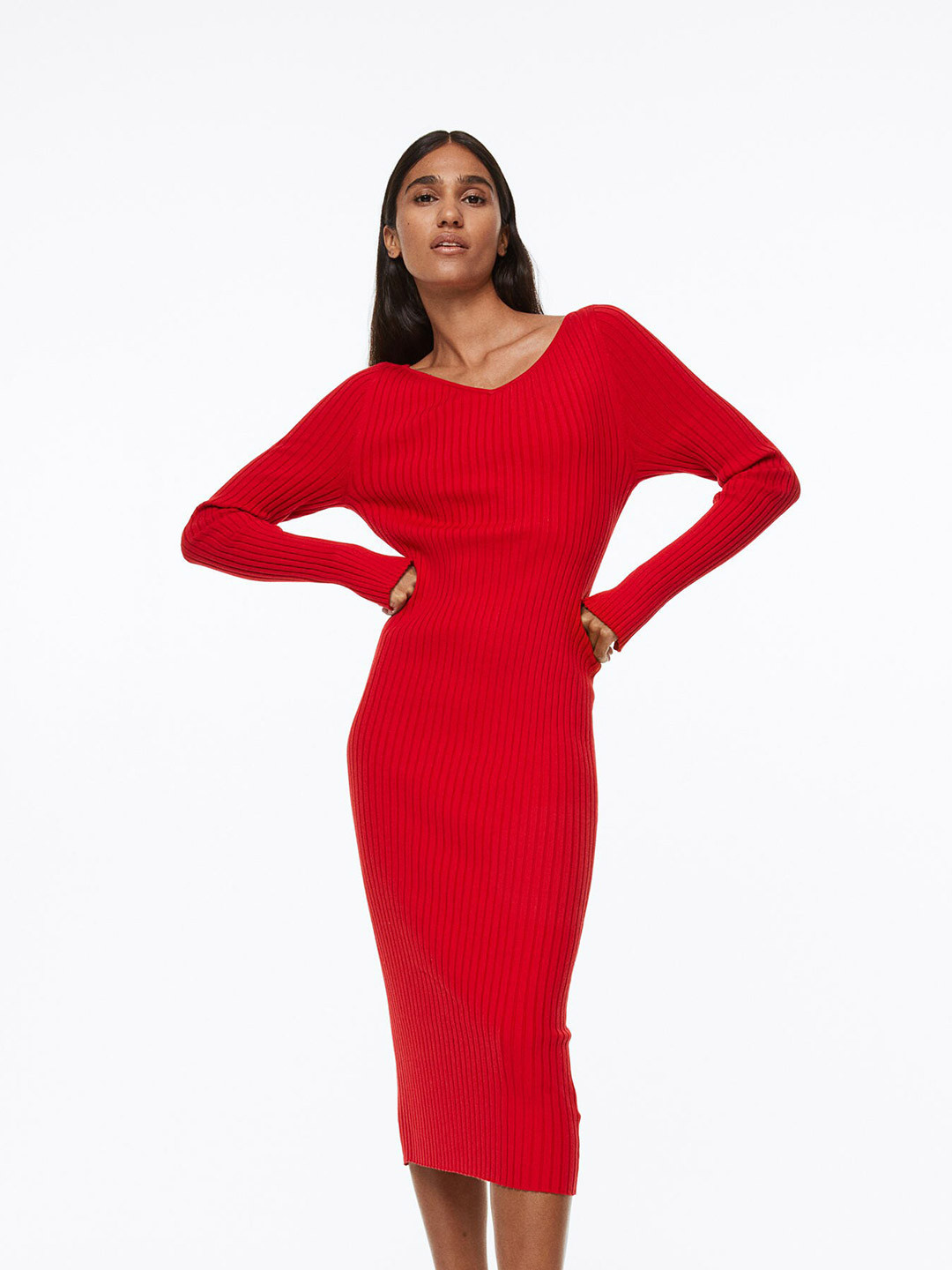 Buy H&M Red Rib Knit Bodycon Dress - Dresses for Women 20895436 | Myntra