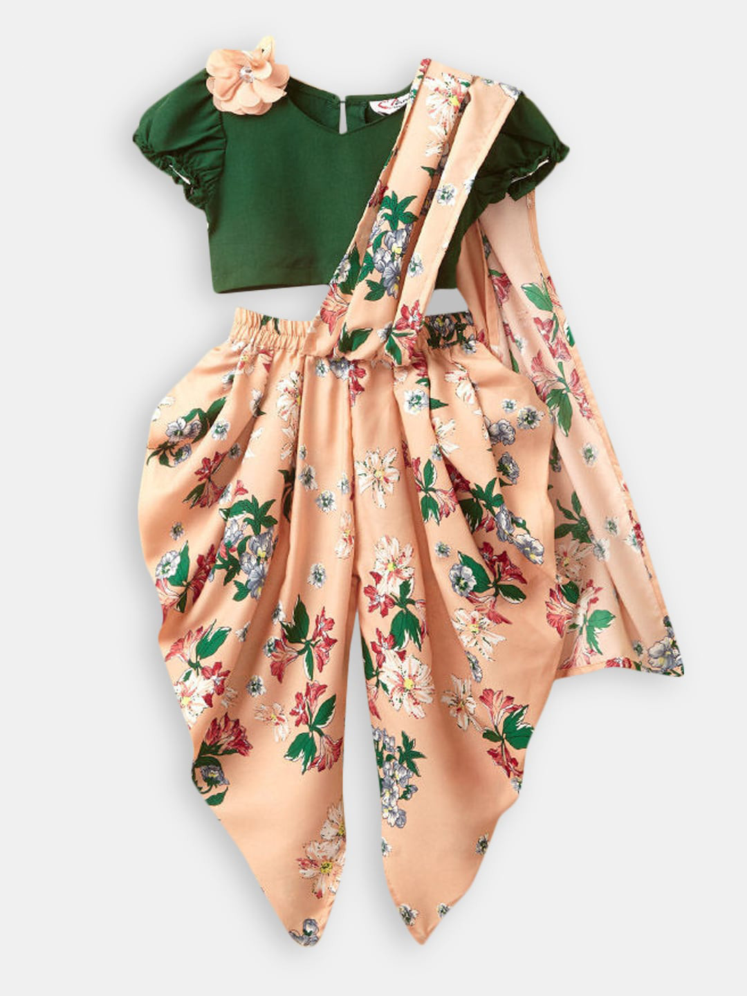 Buy Hopscotch Girls Peach & Green Ethnic Printed Lehenga Set - Lehenga ...