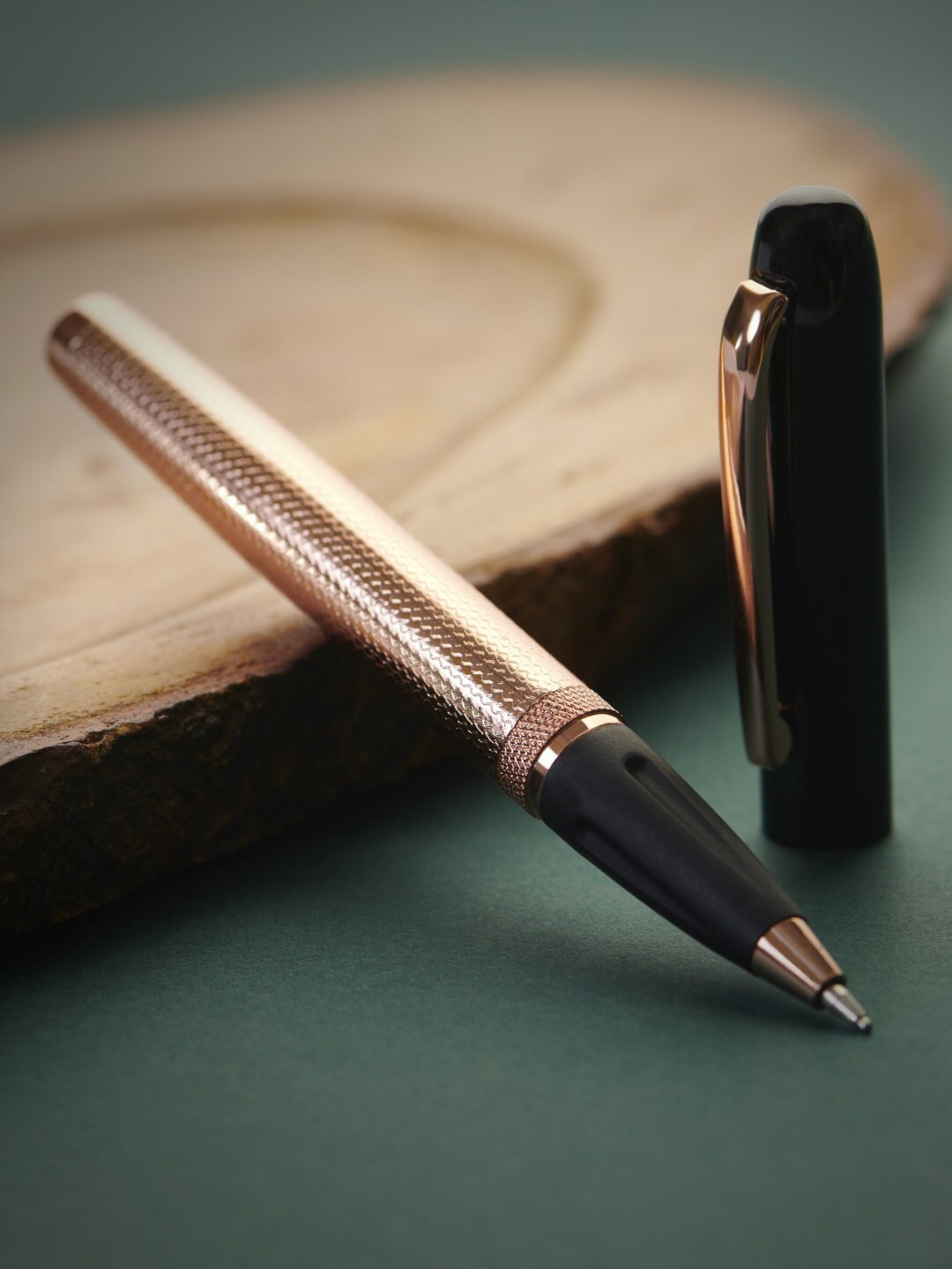 Buy Carlton London Black & Rose Gold Toned Textured Ball Point Pen ...