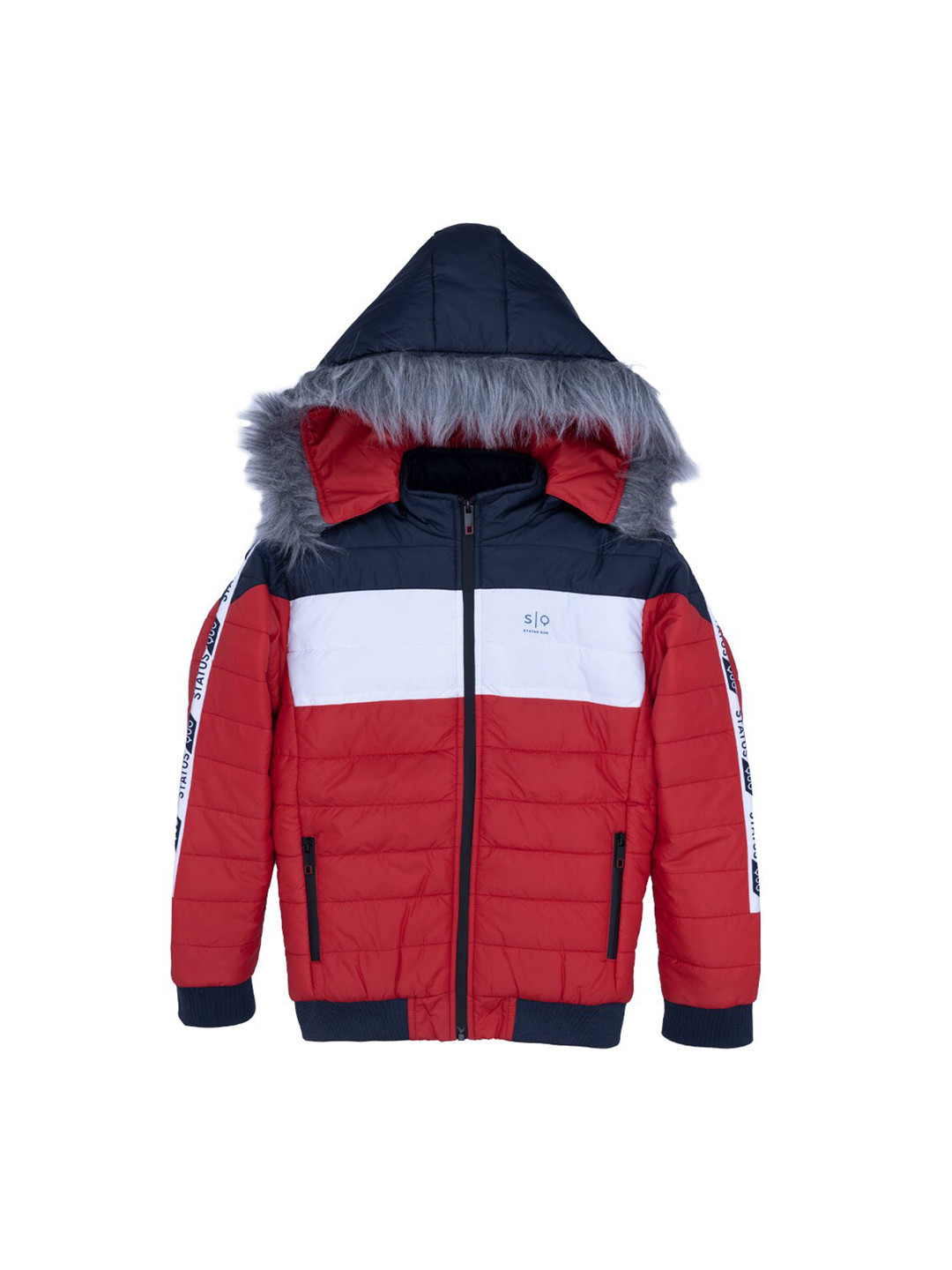 Buy Status Quo Boys Red Navy Blue Colourblocked Longline Puffer Jacket ...
