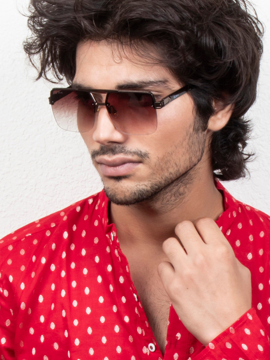 Buy Ted Smith Unisex Brown Square Half Rim Sunglasses With UV Protected ...