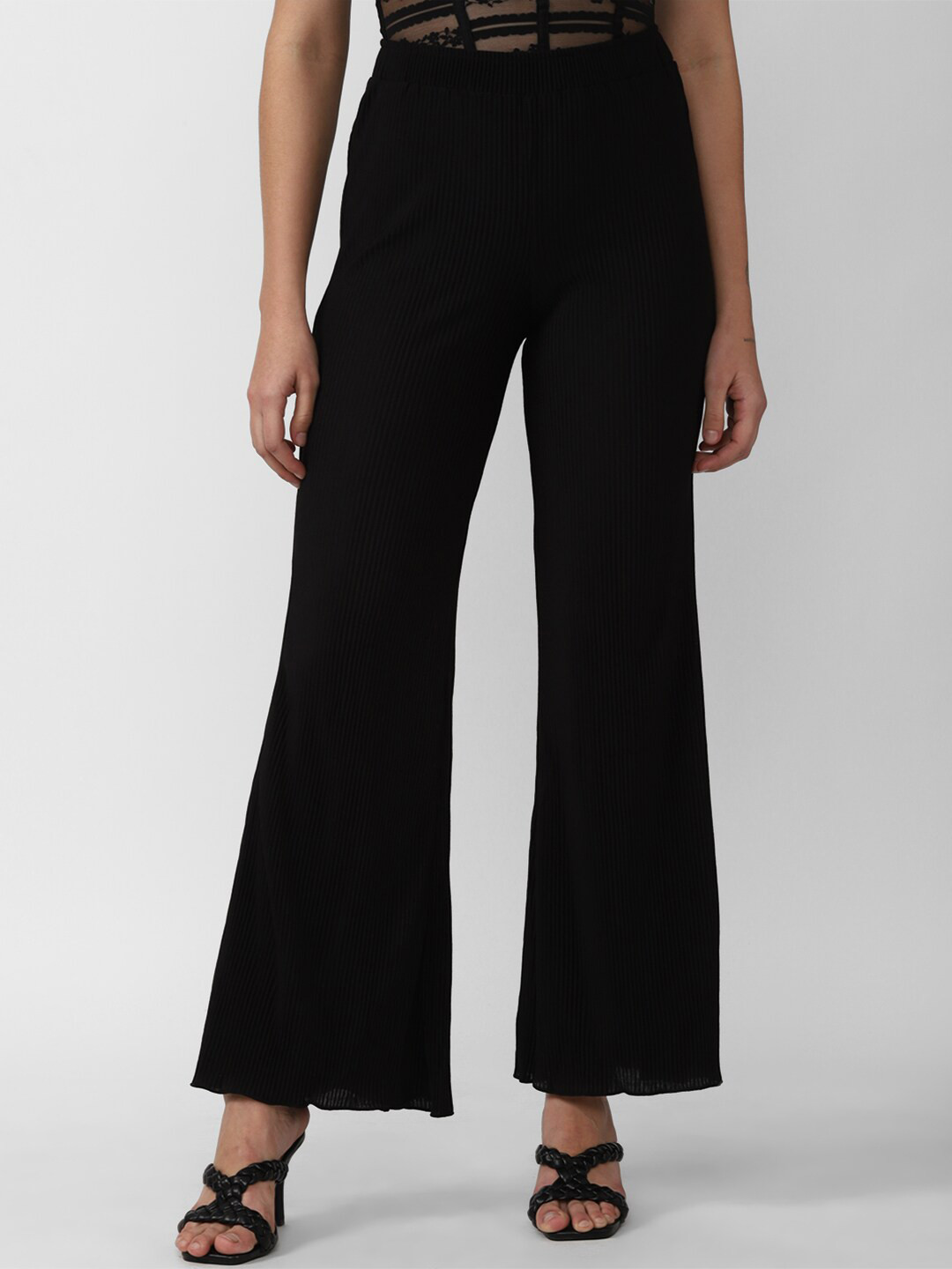 Buy FOREVER 21 Women Black Parallel Trousers - Trousers for Women ...