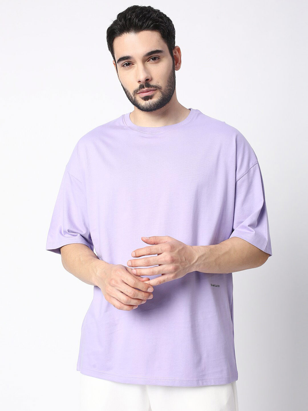 Buy Blamblack Men Lavender Drop Shoulder Sleeves Pure Cotton Boxy T Shirt - Tshirts for Men ...