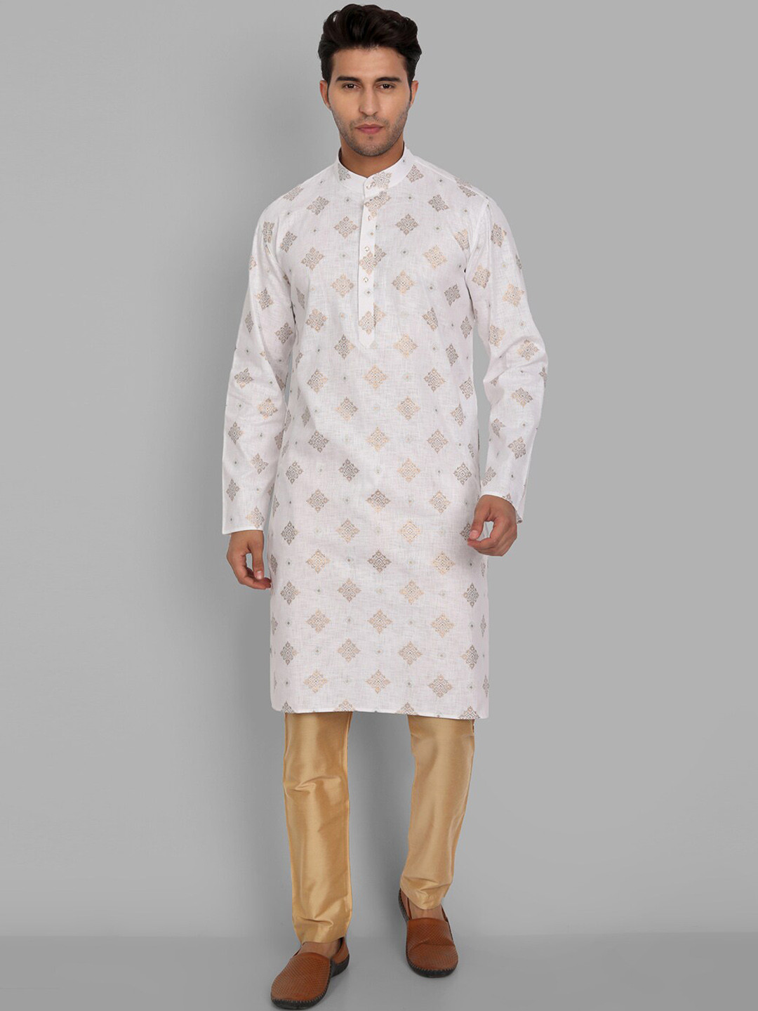 Buy Pakiza Men White Ethnic Motifs Printed Kurta With Pyjama - Kurta ...