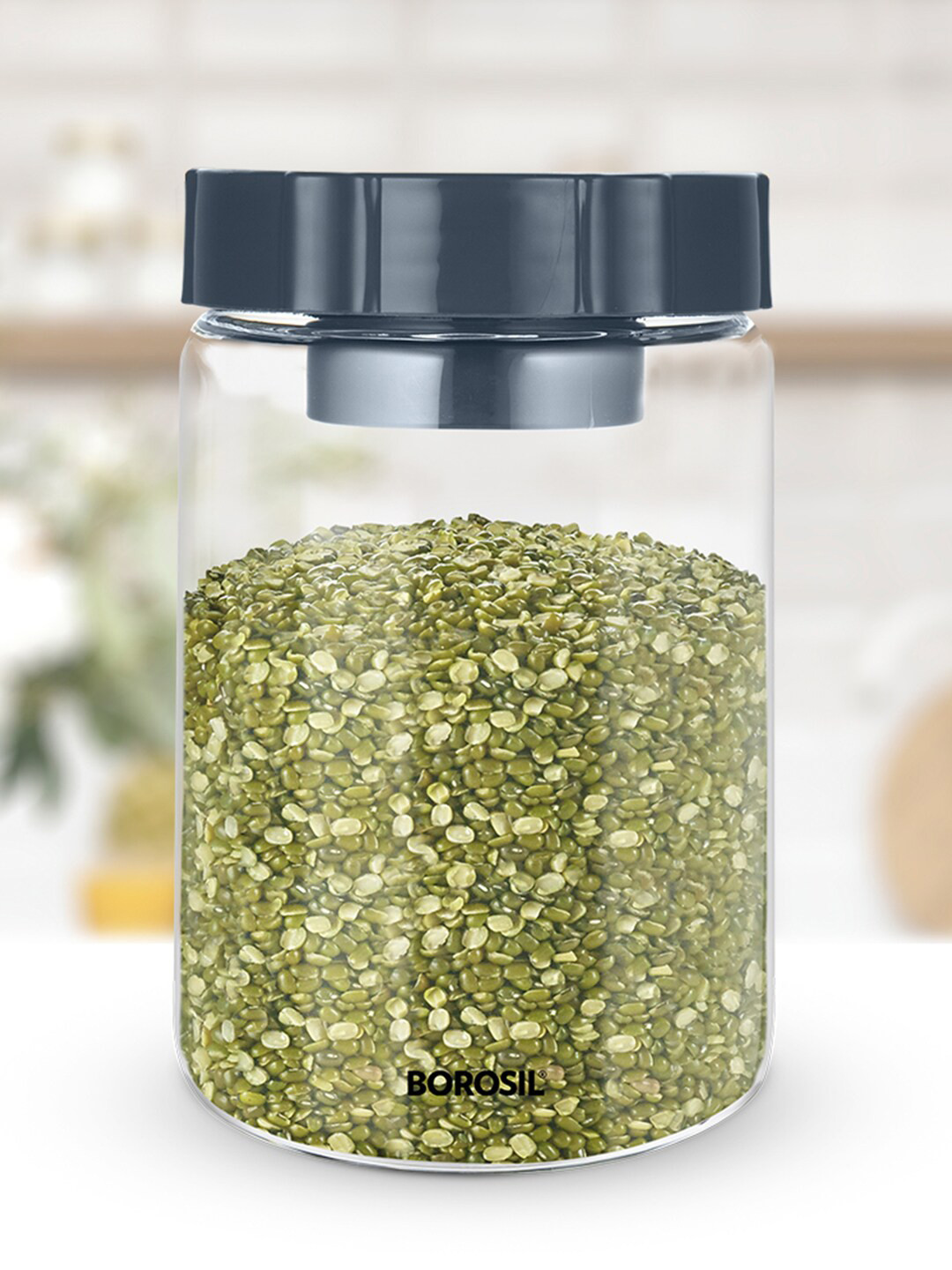 Buy BOROSIL EasyScoop Endura Transparent & Grey Glass Jar With Lid 900 ...