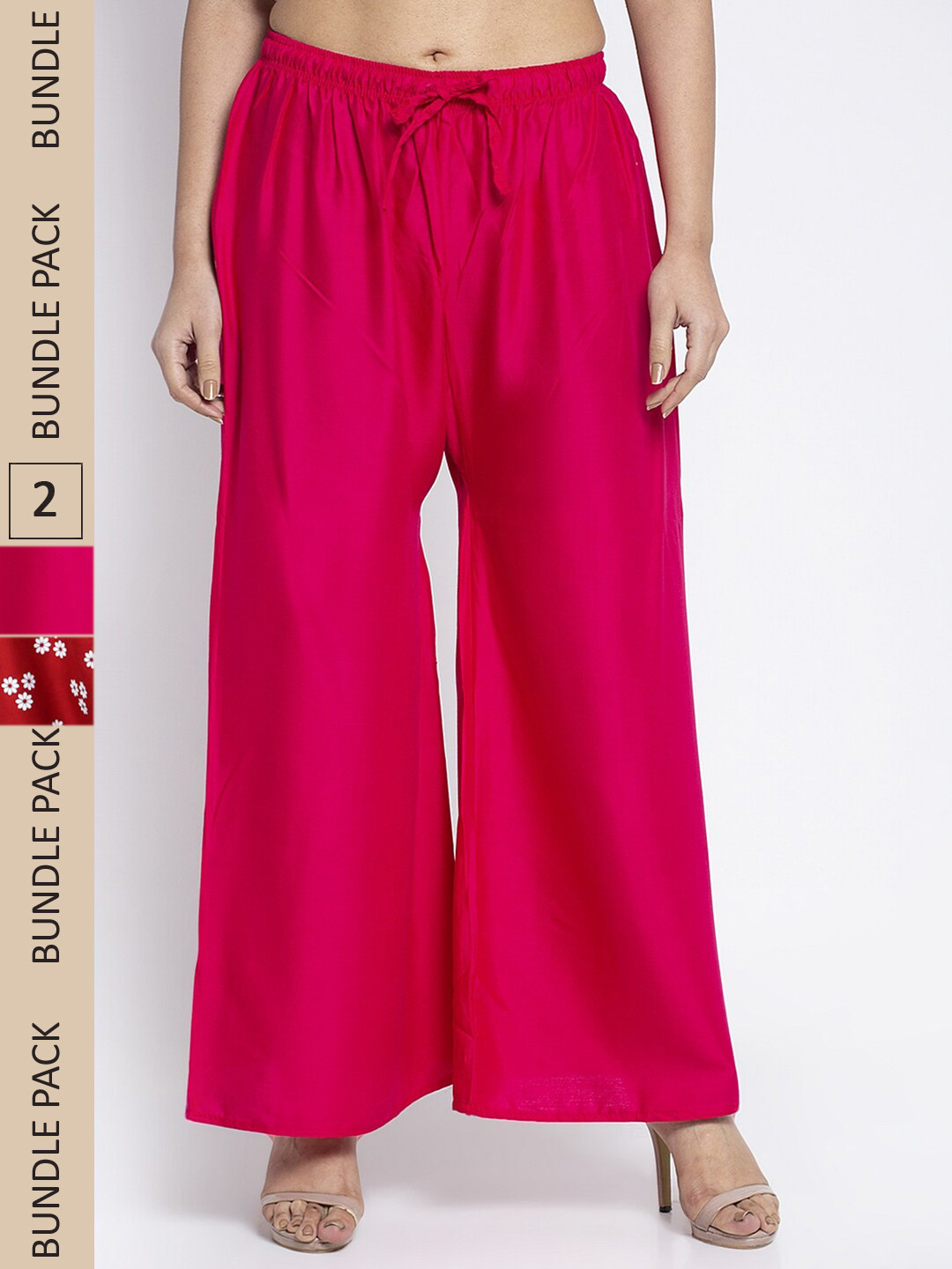 Buy GRACIT Women Pink & Maroon 2 Floral Printed Flared Ethnic Palazzos ...