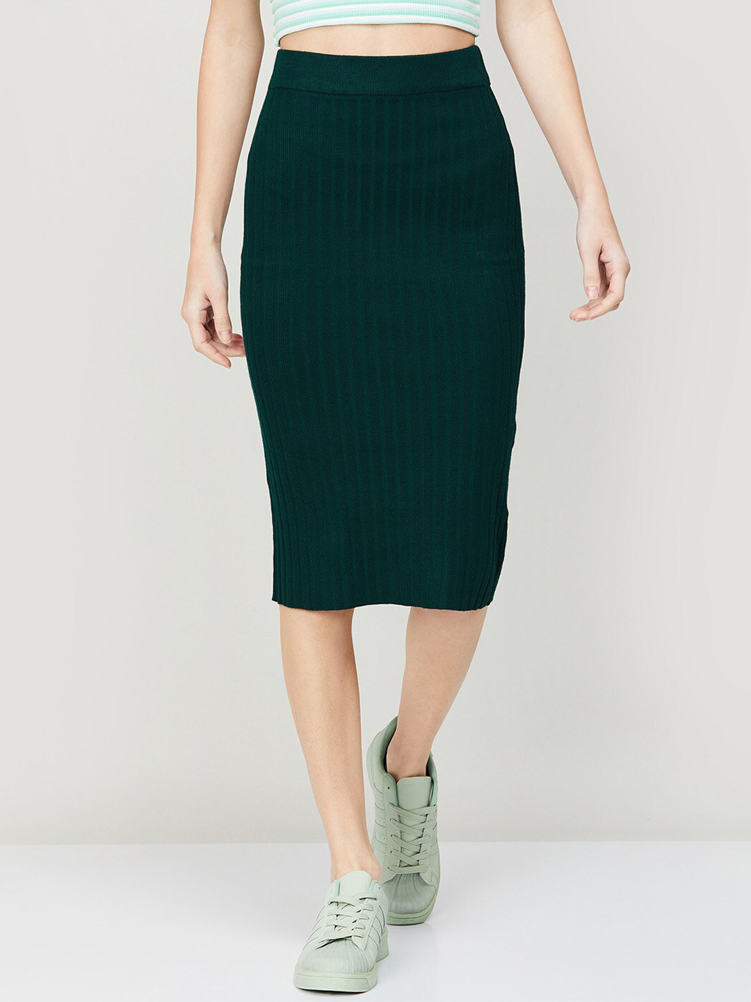Buy Ginger By Lifestyle Women Dark Green Pencil Midi Skirt - Skirts for ...