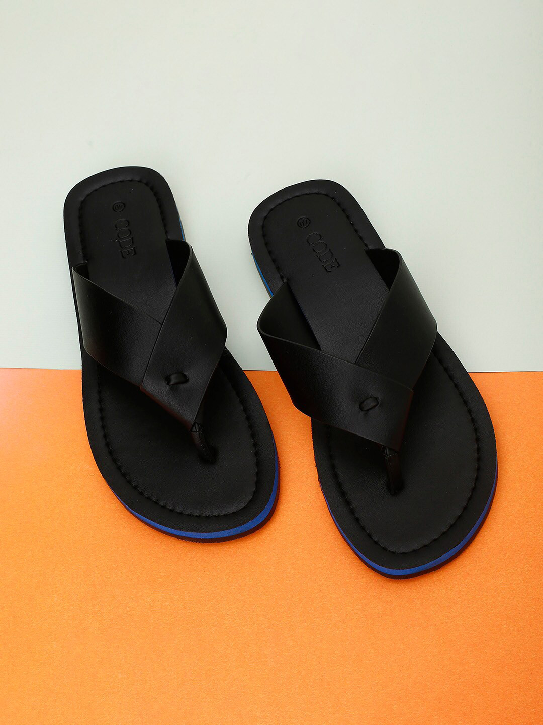 Buy CODE By Lifestyle Men Black & Blue Thong Flip Flops - Flip Flops ...