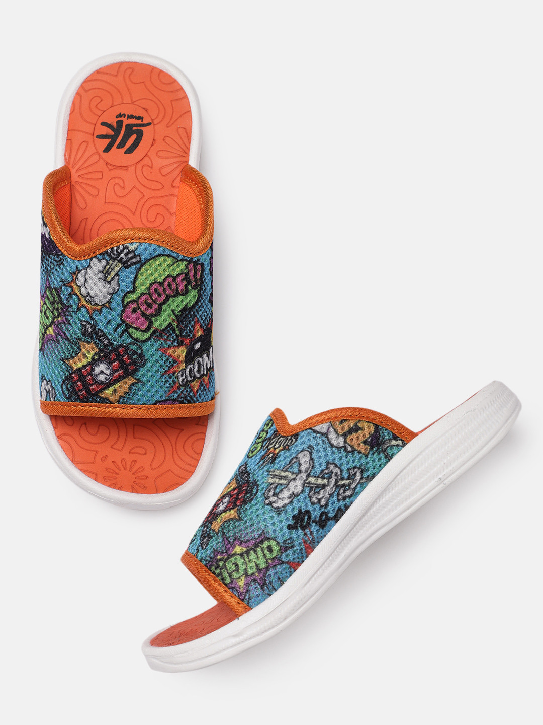 Buy YK Girls Multicoloured Printed Sliders - Flip Flops for Girls ...
