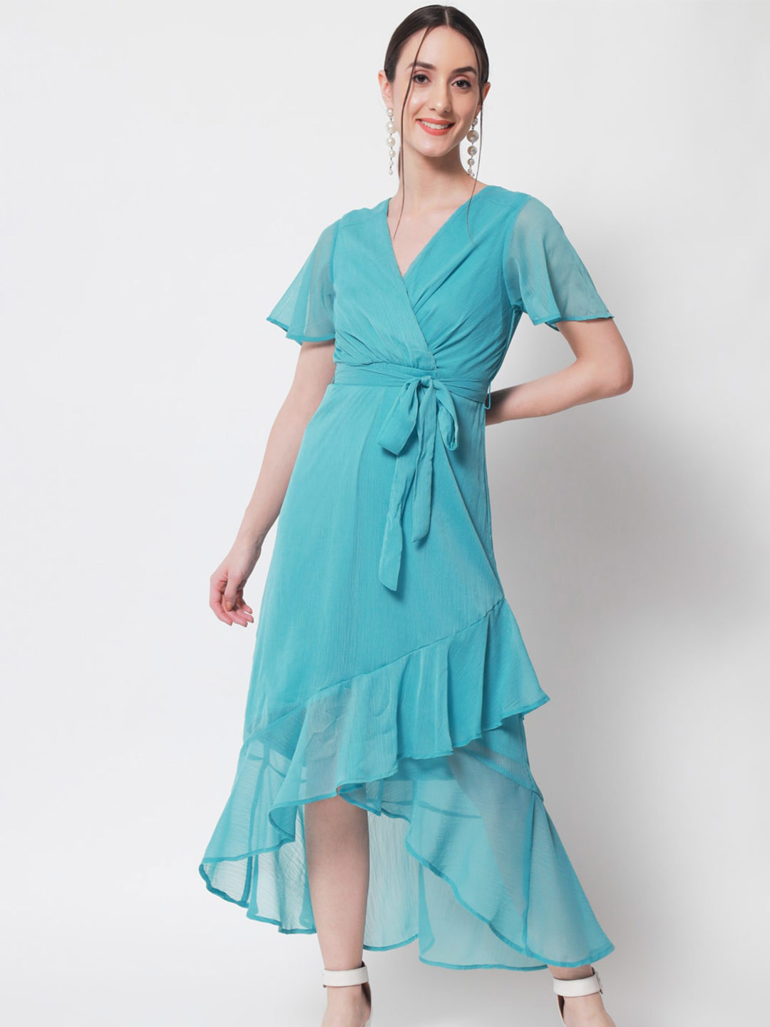 Buy HERE&NOW Turquoise Blue Chiffon Maxi Dress - Dresses for Women ...