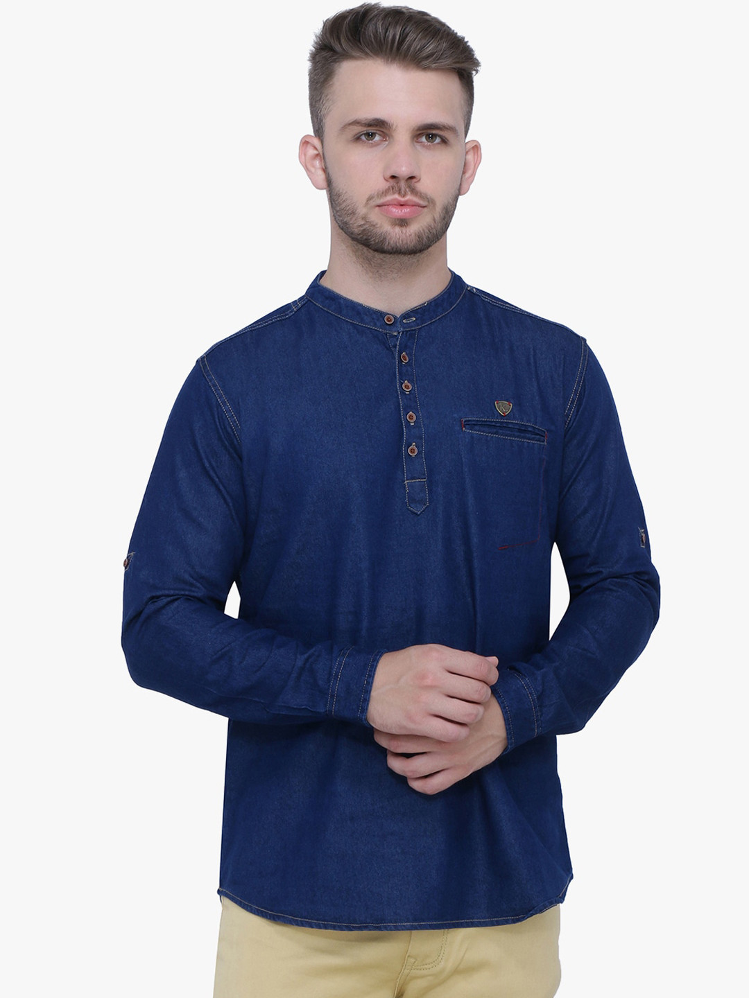 Buy Kuons Avenue Men Blue Thread Work Indigo Denim Kurta - Kurtas for ...