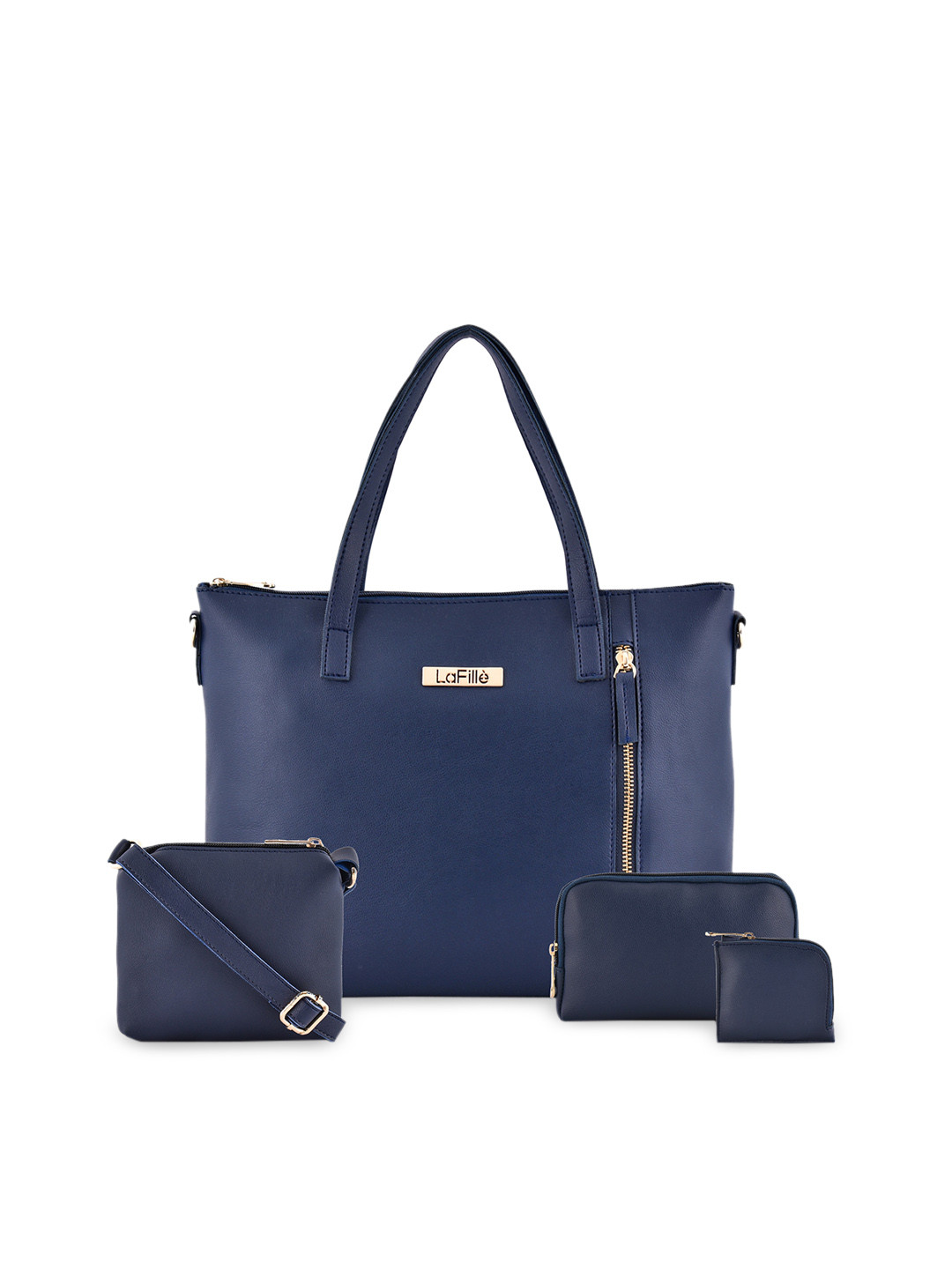 Buy LaFille Women Navy Blue Combo 4 Pieces PU Structured Handheld Bag ...