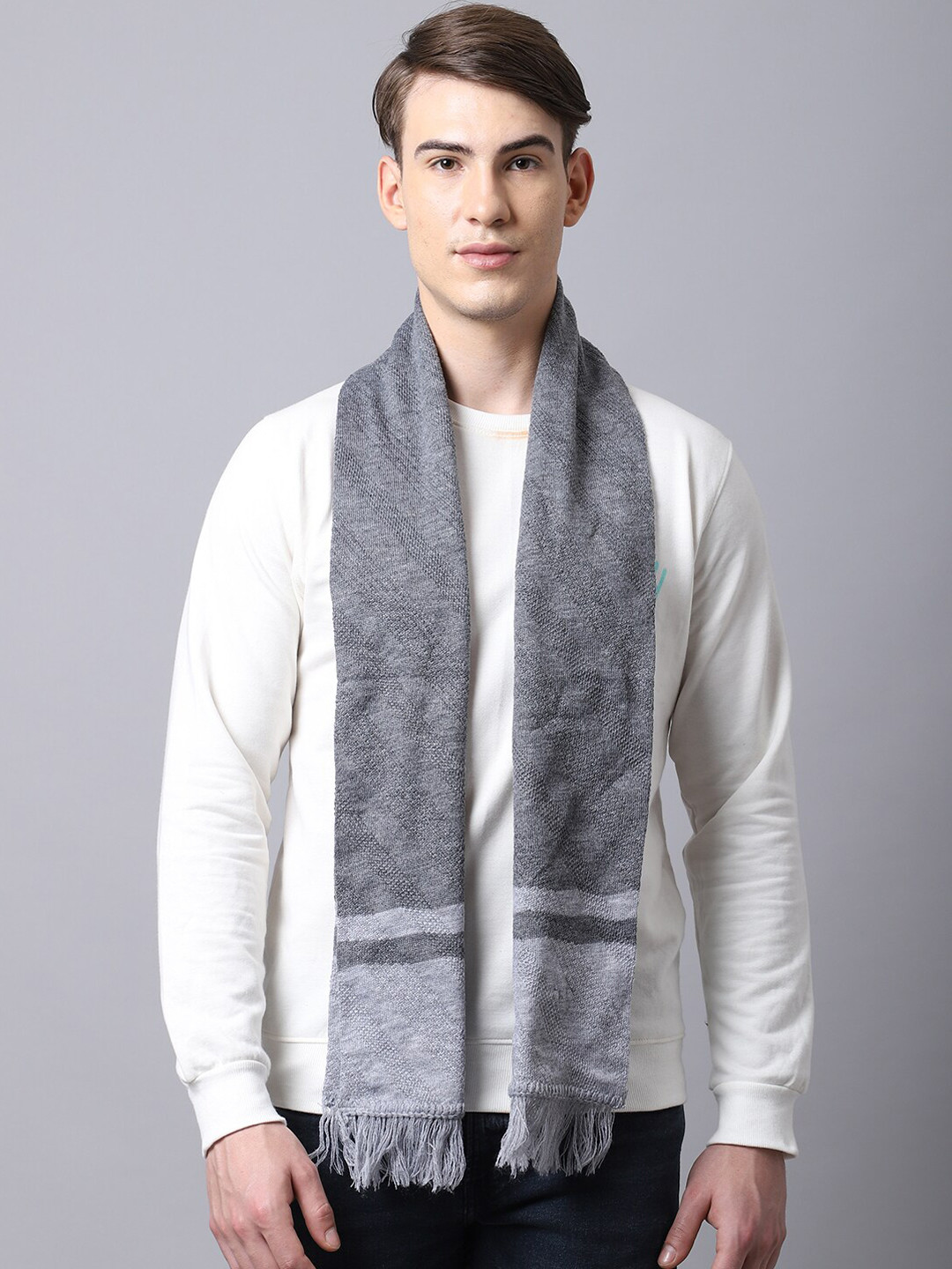 Buy ELLIS Men Grey Colourblocked Acrylic Muffler - Mufflers for Men ...