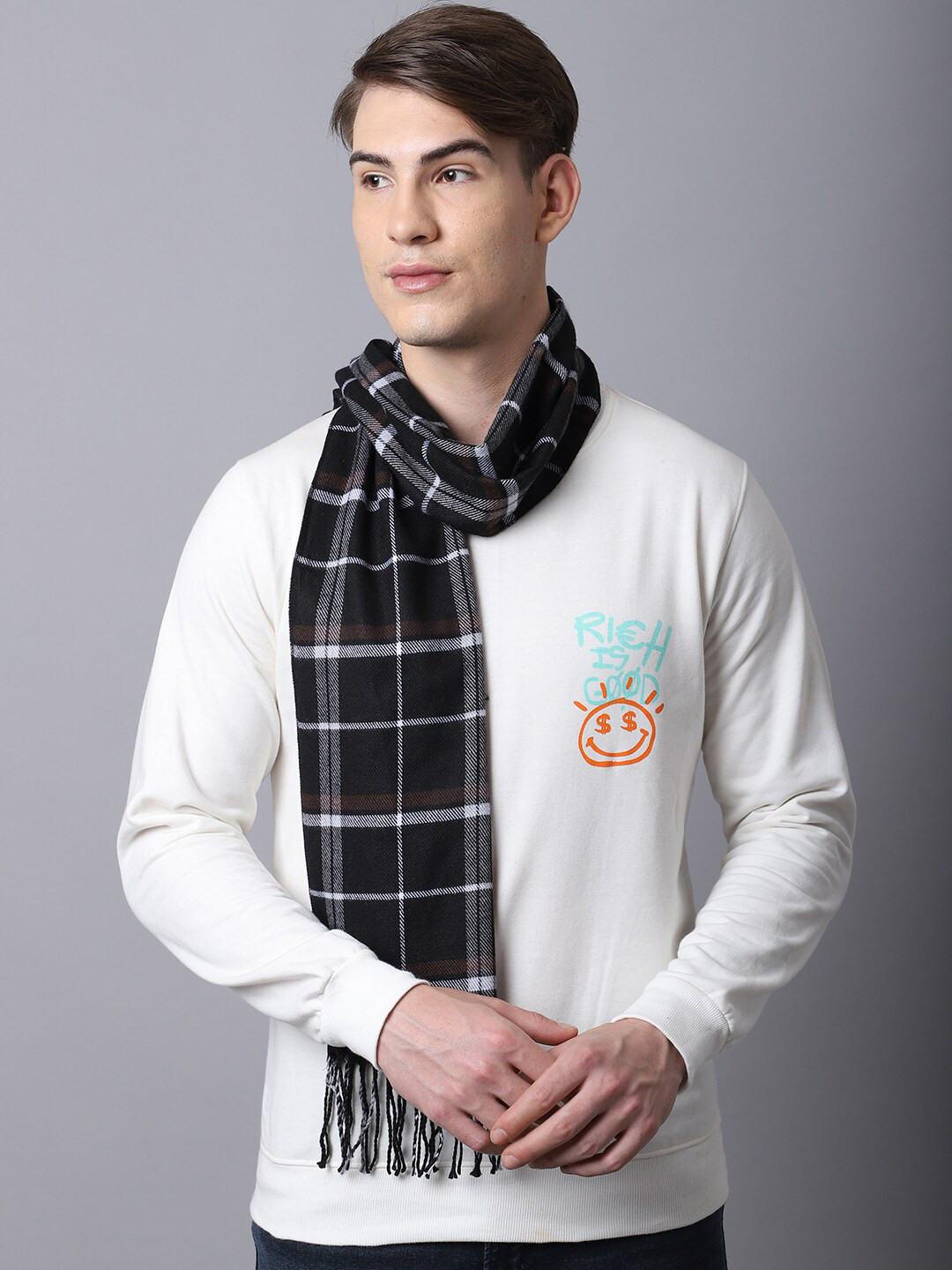 Buy ELLIS Men Black Checked Acrylic Mufflers - Mufflers for Men ...