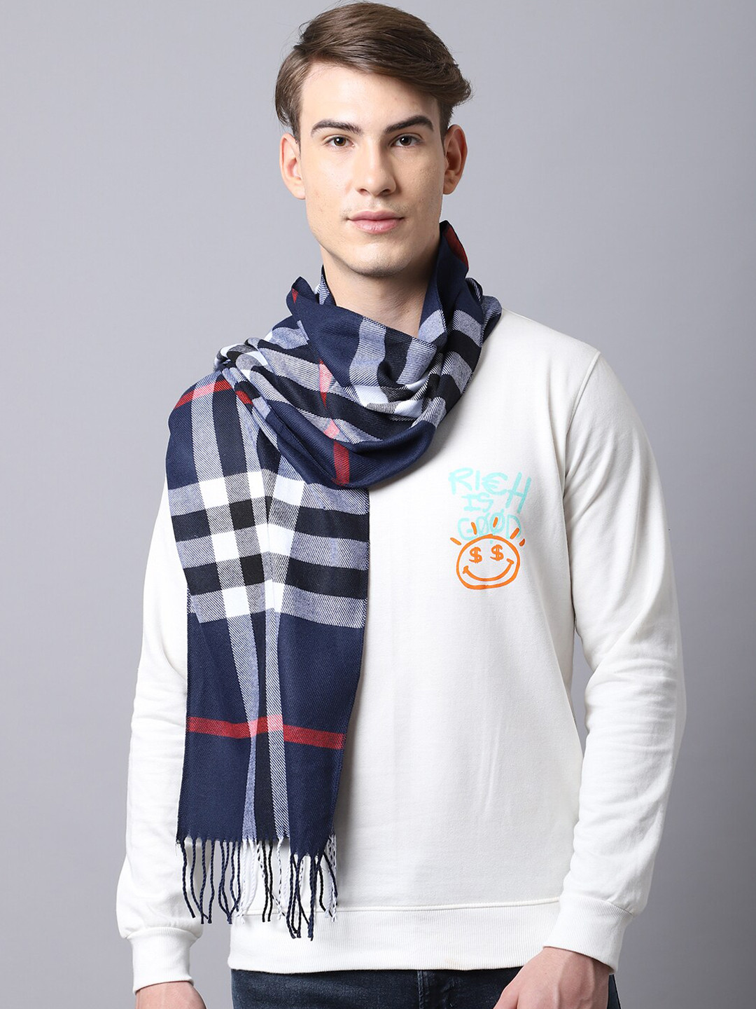 Buy ELLIS Men Blue & White Checked Acrylic Muffler - Mufflers for Men ...