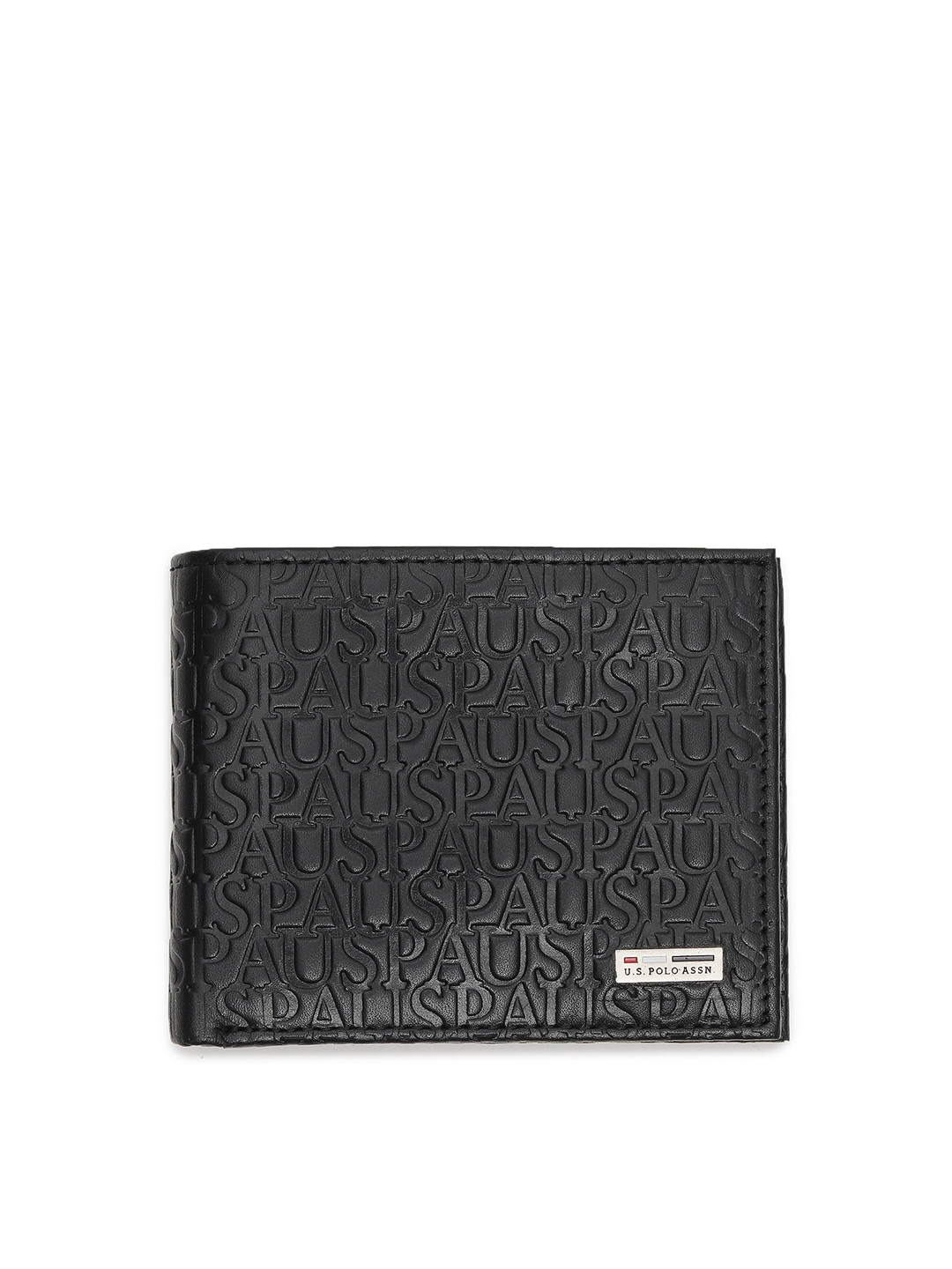 Buy U S Polo Assn Men Black Typography Textured Leather Two Fold Wallet ...
