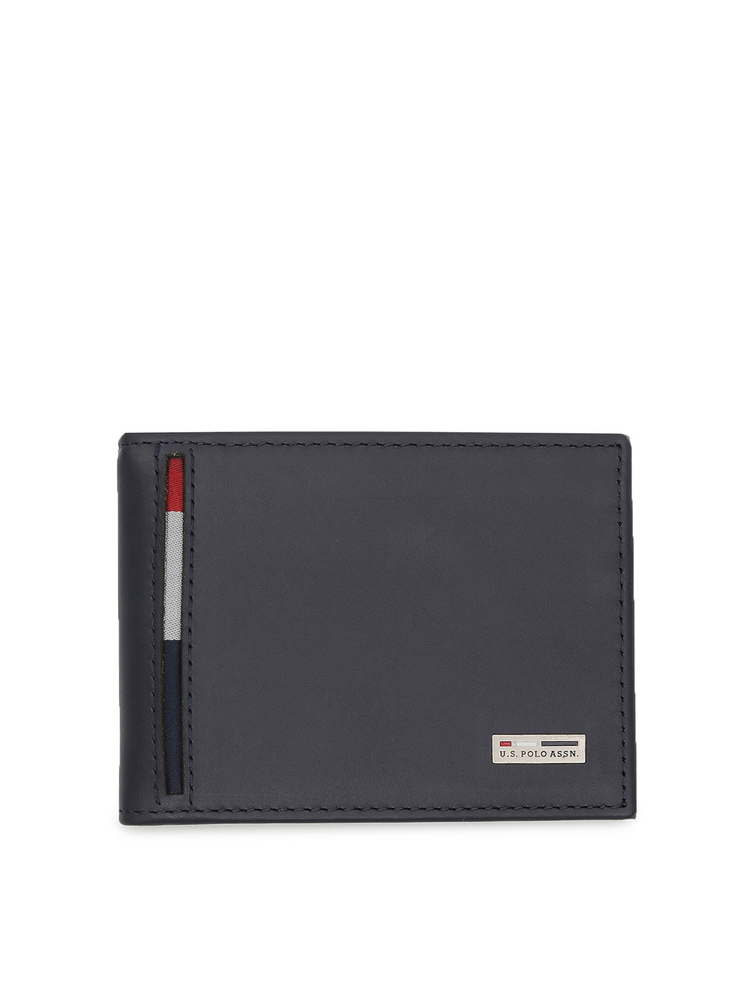 Buy U S Polo Assn Men Navy Blue & White Leather Two Fold Wallet ...