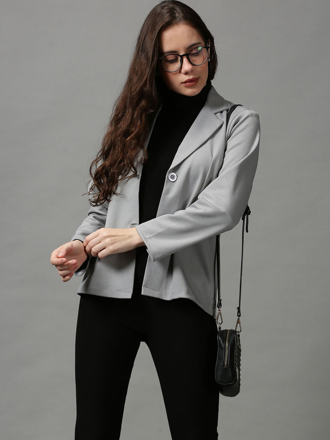 Buy SHOWOFF Women Grey Single Breasted Blazer - Blazers for Women 20917652 | Myntra