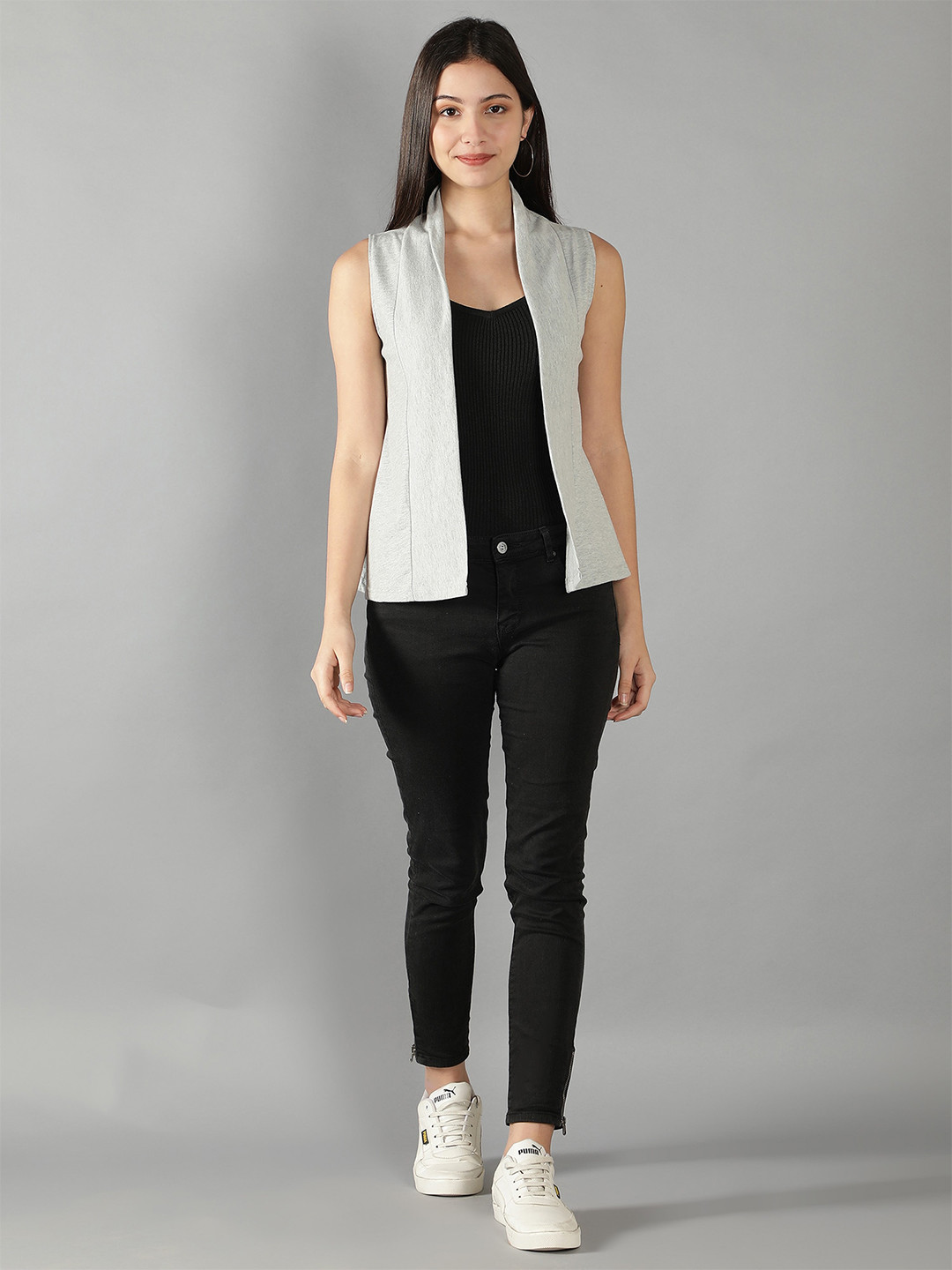 Buy Nimble Women Grey Open Front Cotton Shrug - Shrug for Women ...