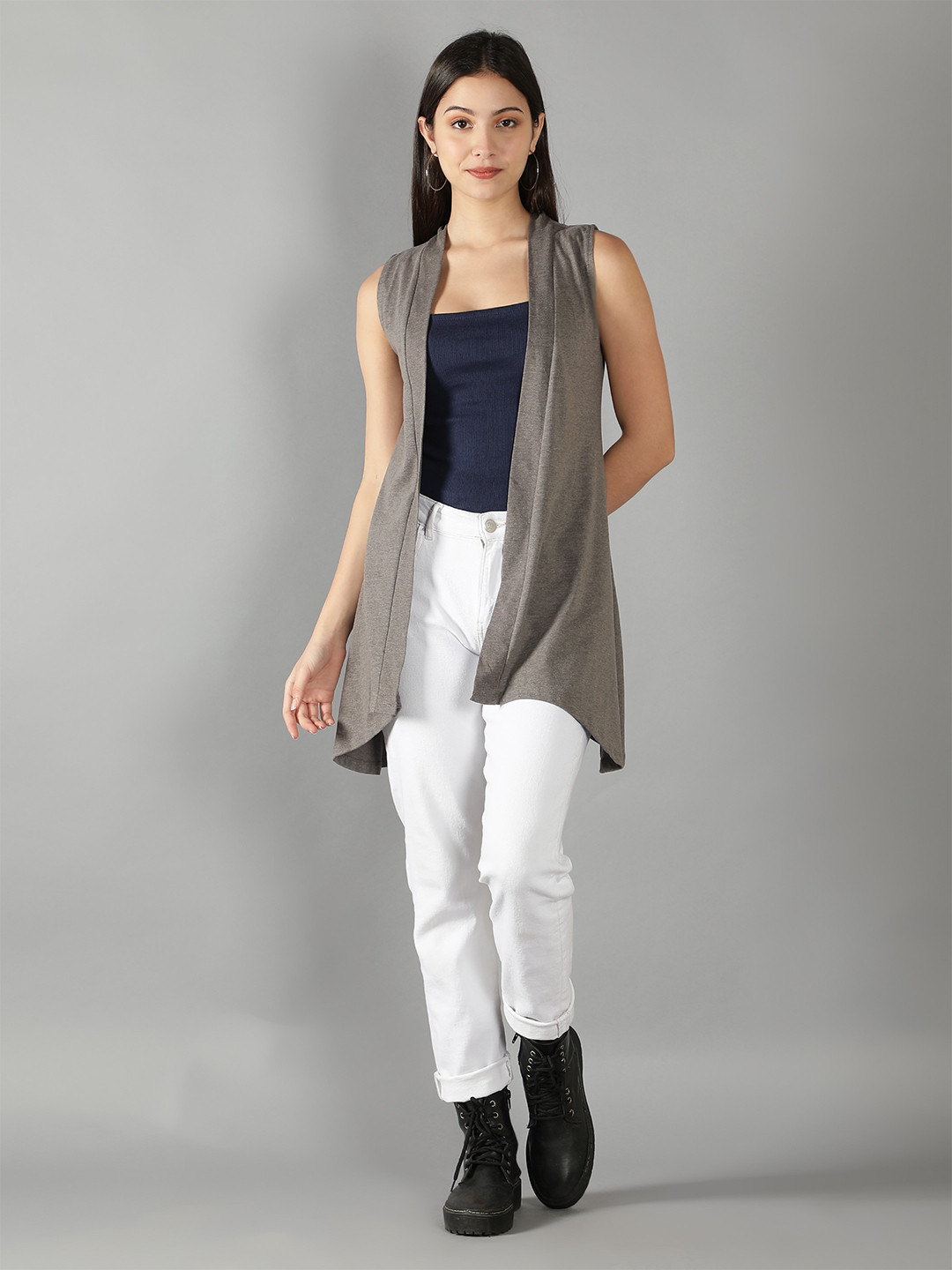 Buy Nimble Women Charcoal Open Front Cotton Shrug - Shrug for Women ...