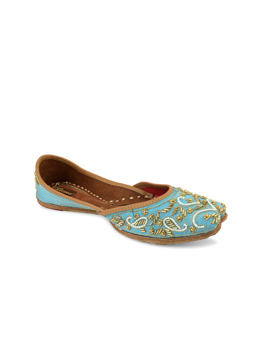 Buy DESI COLOUR Women Blue & Gold Toned Embellished Ethnic Mojaris ...