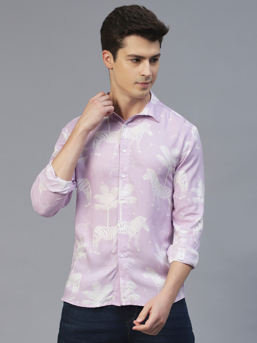 Buy Rigo Men Lavender & White Printed Slim Fit Casual Shirt - Shirts ...
