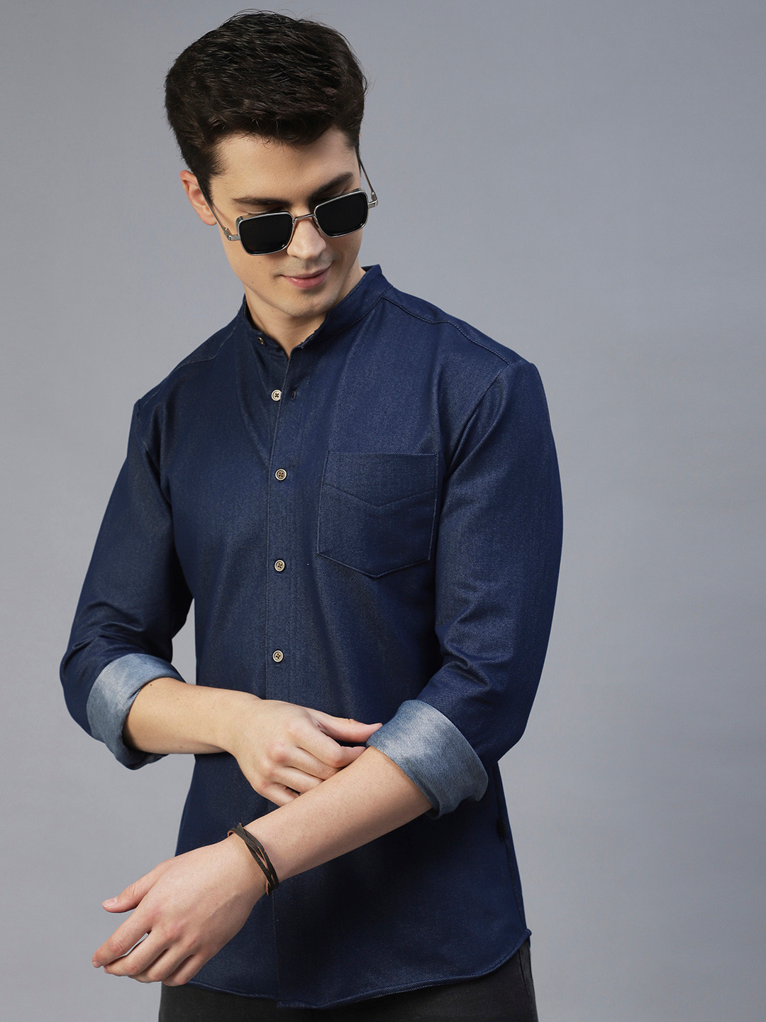 Buy Rigo Men Navy Blue Solid Cotton Casual Shirt - Shirts for Men ...