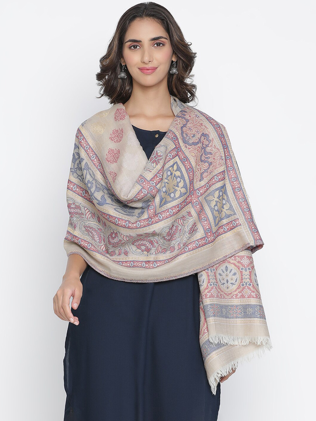 Buy SHINGORA Women Cream Colored Woven Design Shawl - Shawl for Women ...