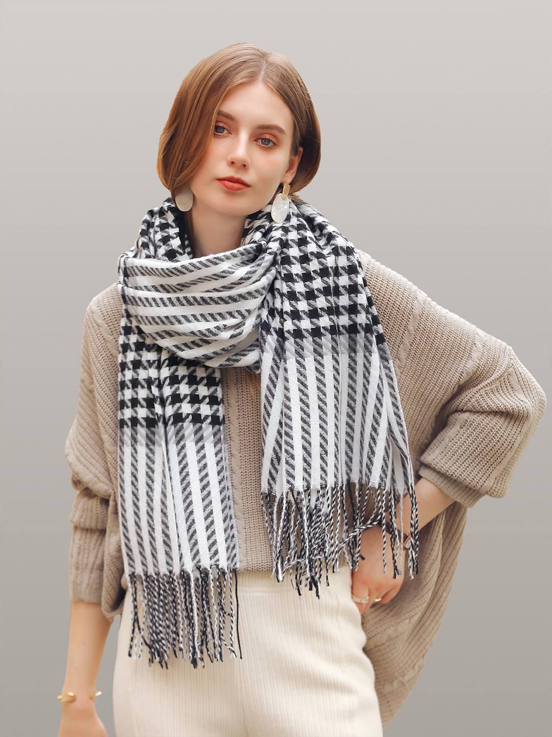 Buy JC Collection Women Black & White Checked Scarf - Scarves for Women ...