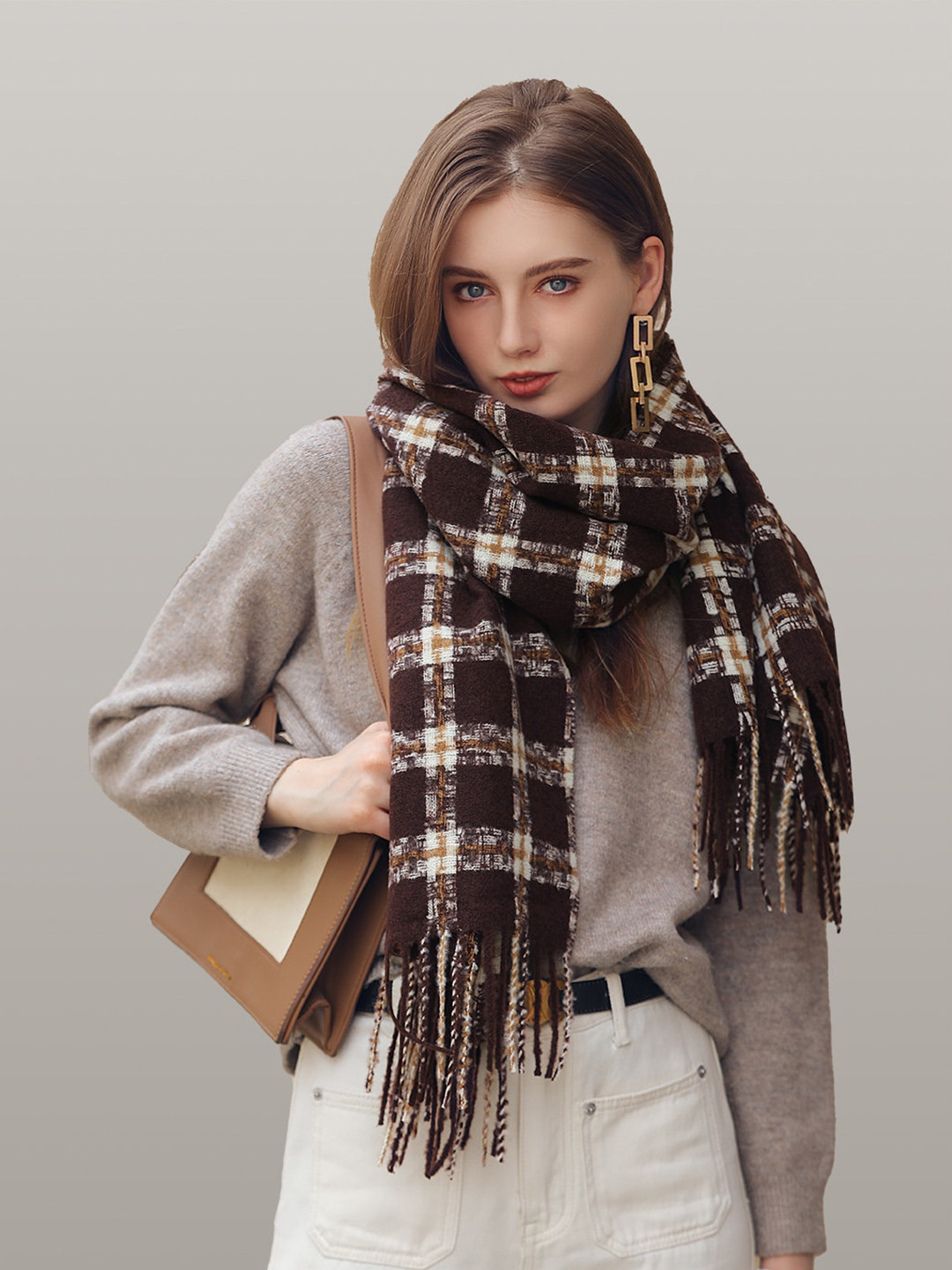 Buy JC Collection Women Khaki & Brown Checked Scarf - Scarves for Women ...