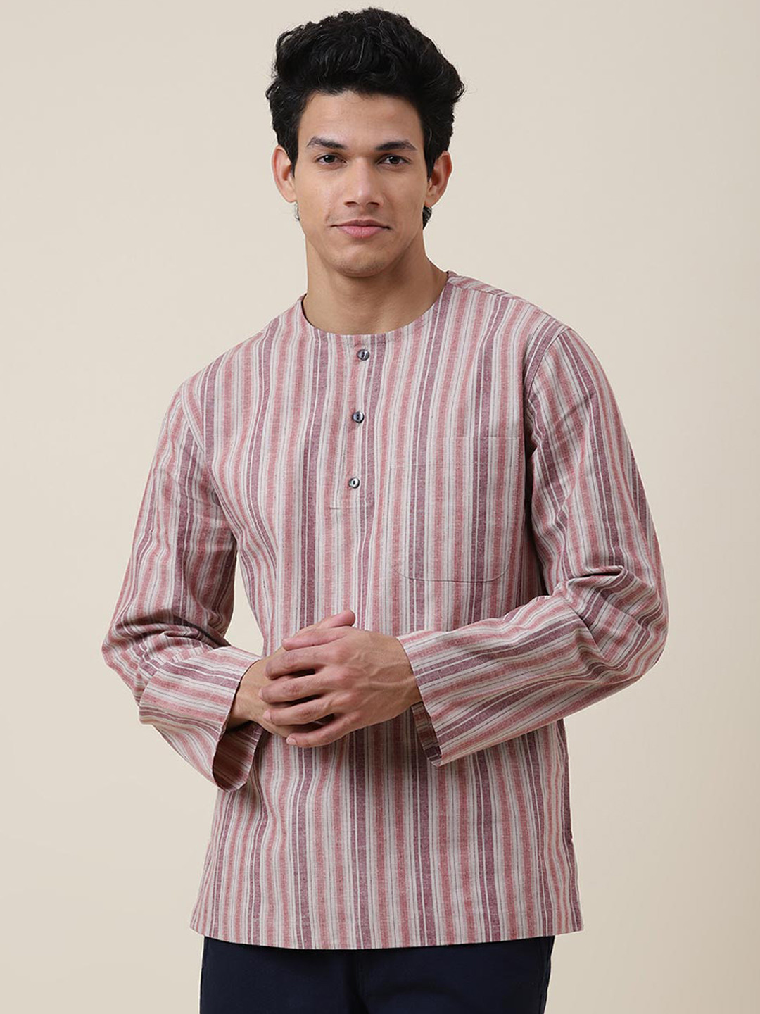 Buy Fabindia Men Multicoloured Striped Cotton Kurta - Kurtas for Men ...