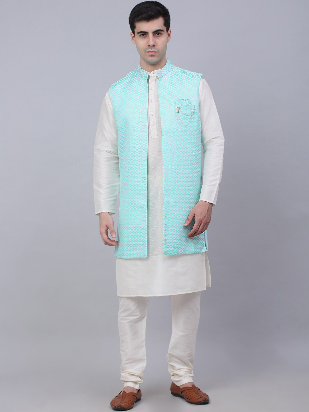 Buy Jompers Men Turquoise Blue Kurta With Pyjamas - Kurta Sets for Men ...