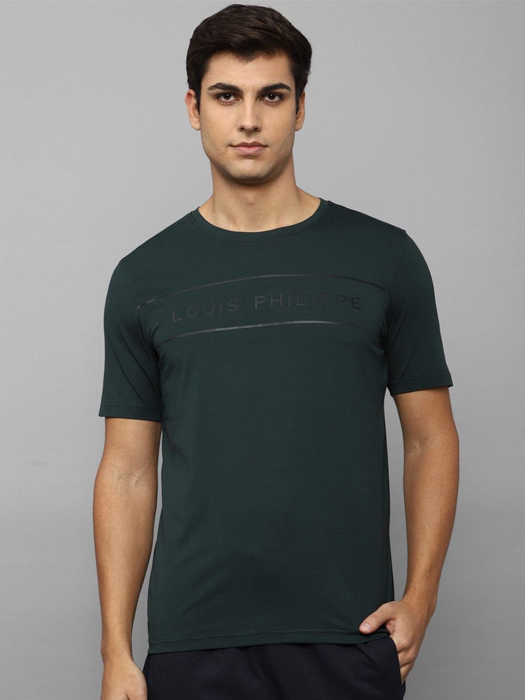 Buy Louis Philippe Men Green Typography Printed Slim Fit T Shirt ...
