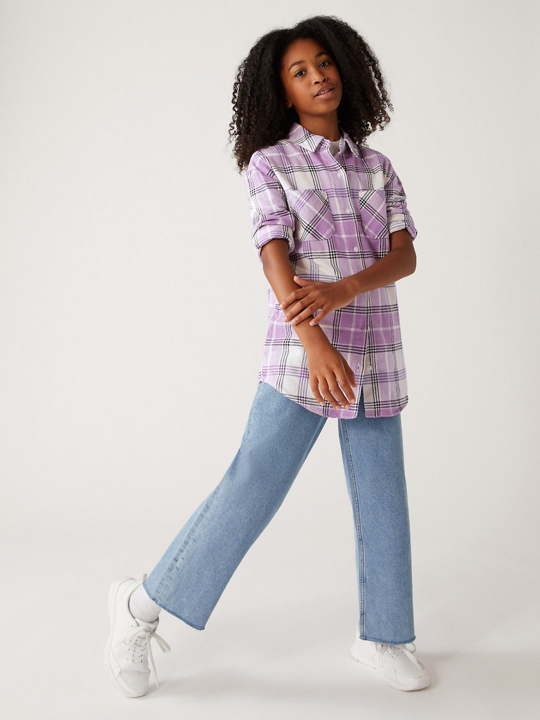 Buy Marks & Spencer Girls Purple Tartan Checked Pure Cotton Casual ...