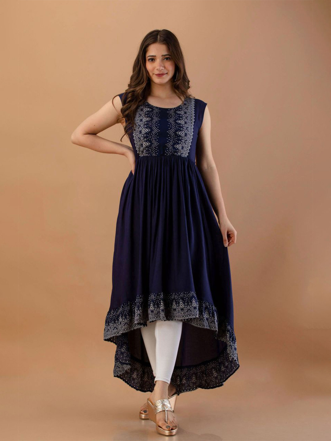 Buy PURSHOTTAM WALA Women Blue Floral Printed Anarkali Kurta - Kurtas ...