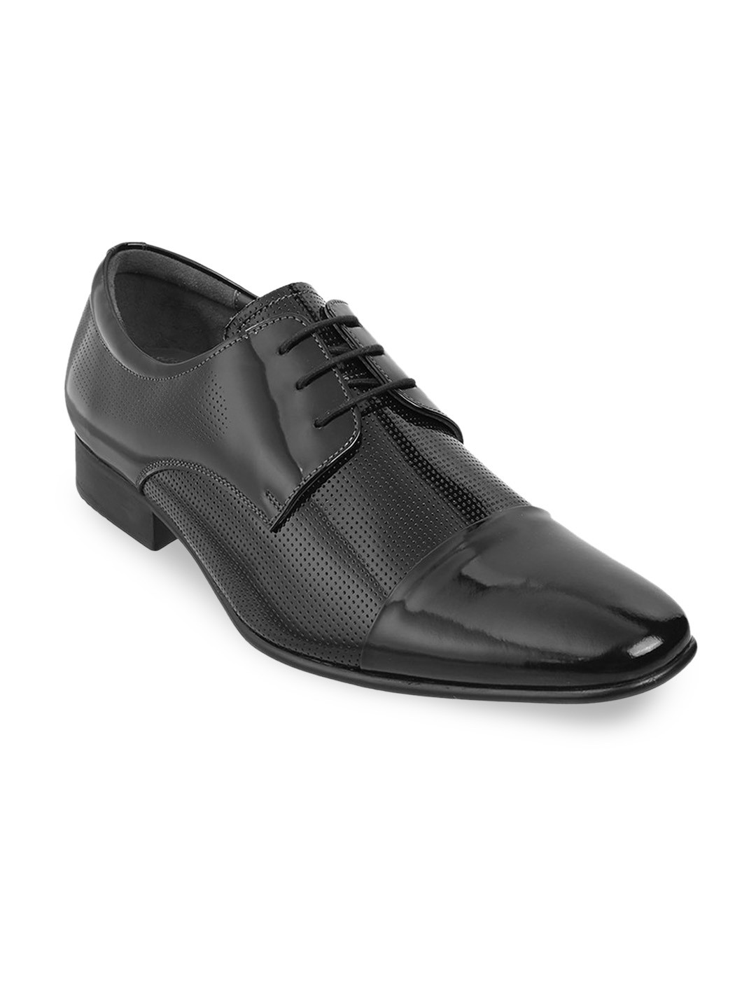 Buy Mochi Men Black Textured Leather Formal Derbys - Formal Shoes for ...