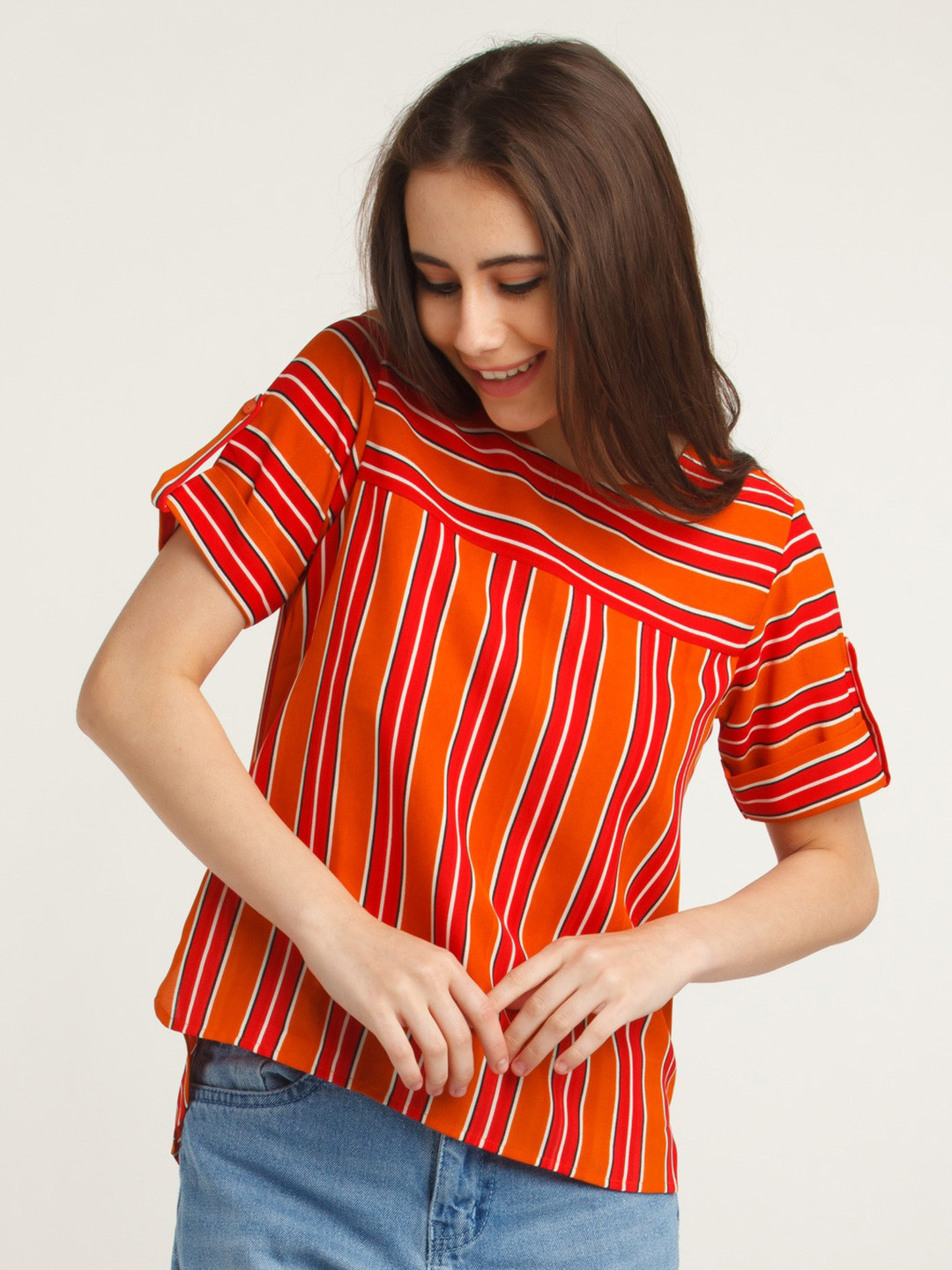 Buy Zink London Orange Striped Top - Tops for Women 20929712 | Myntra