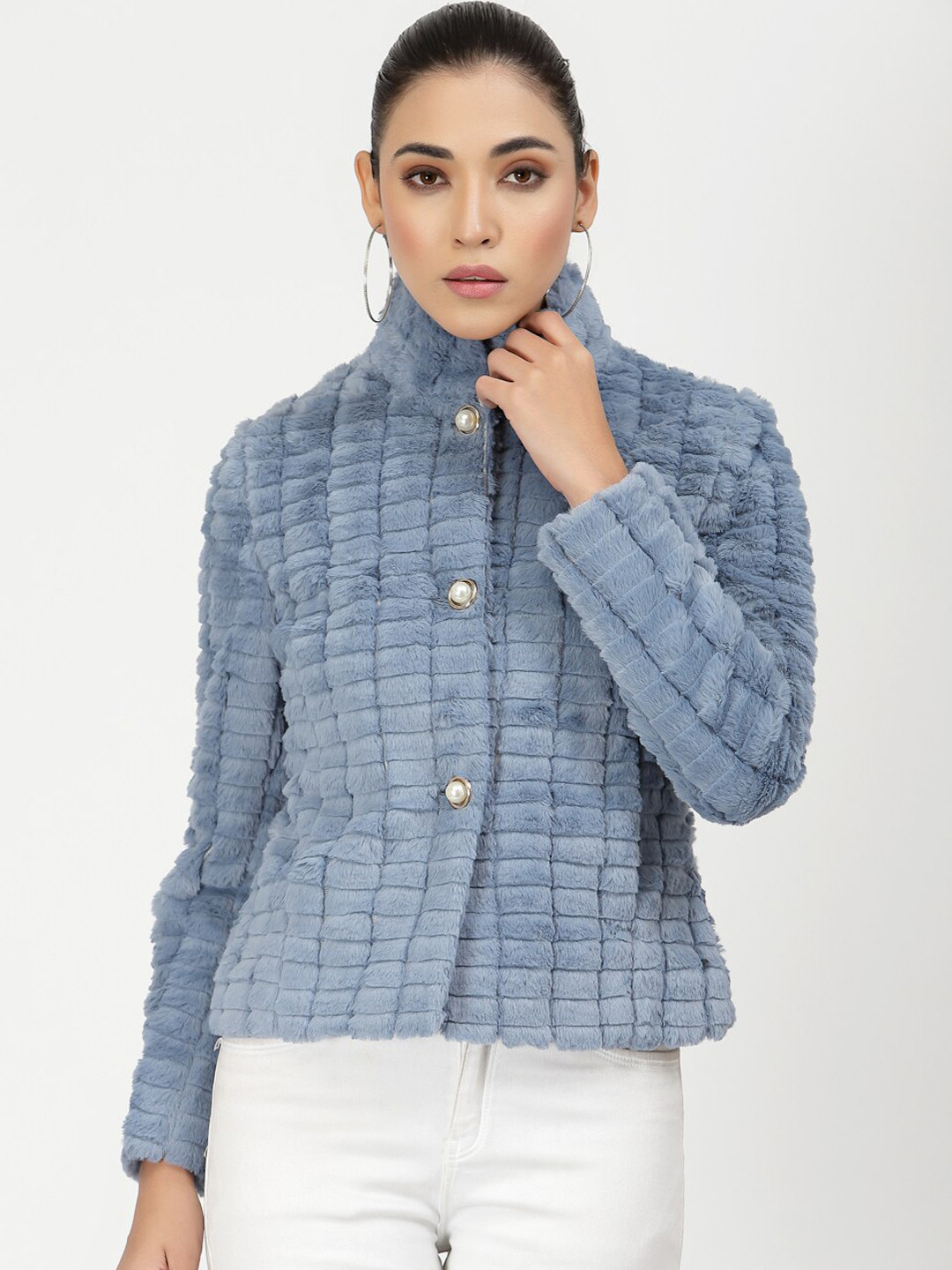 Buy Juelle Women Blue Self Design Pea Coat - Coats for Women 20929938 ...