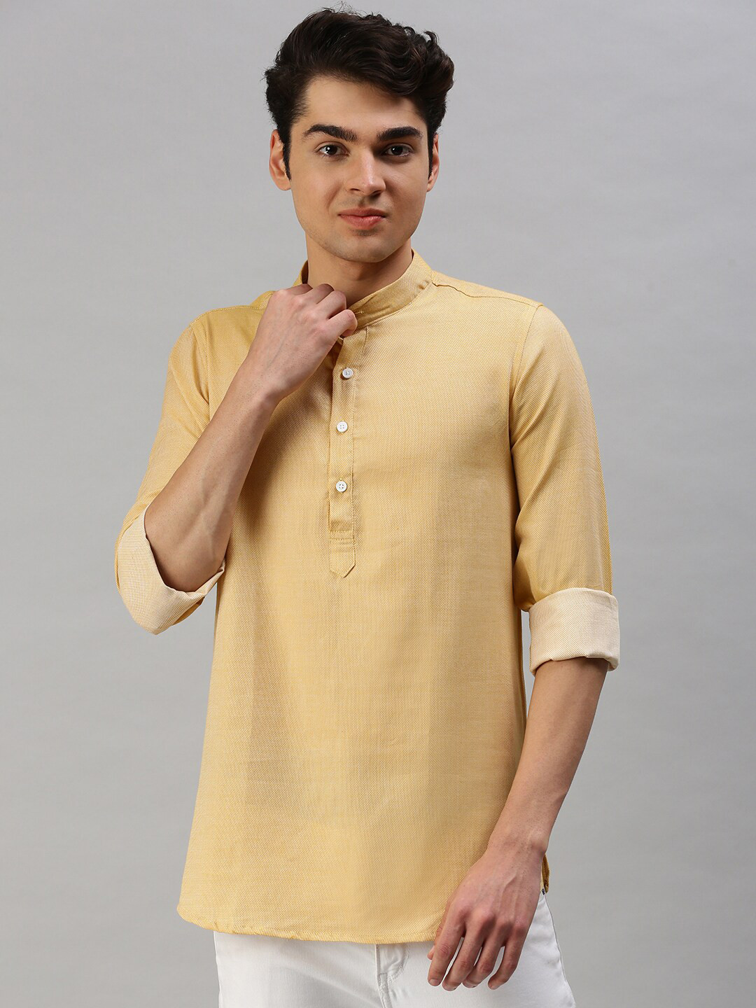 Buy Cross Court Men Mustard Yellow Pure Cotton Kurta - Kurtas for Men ...