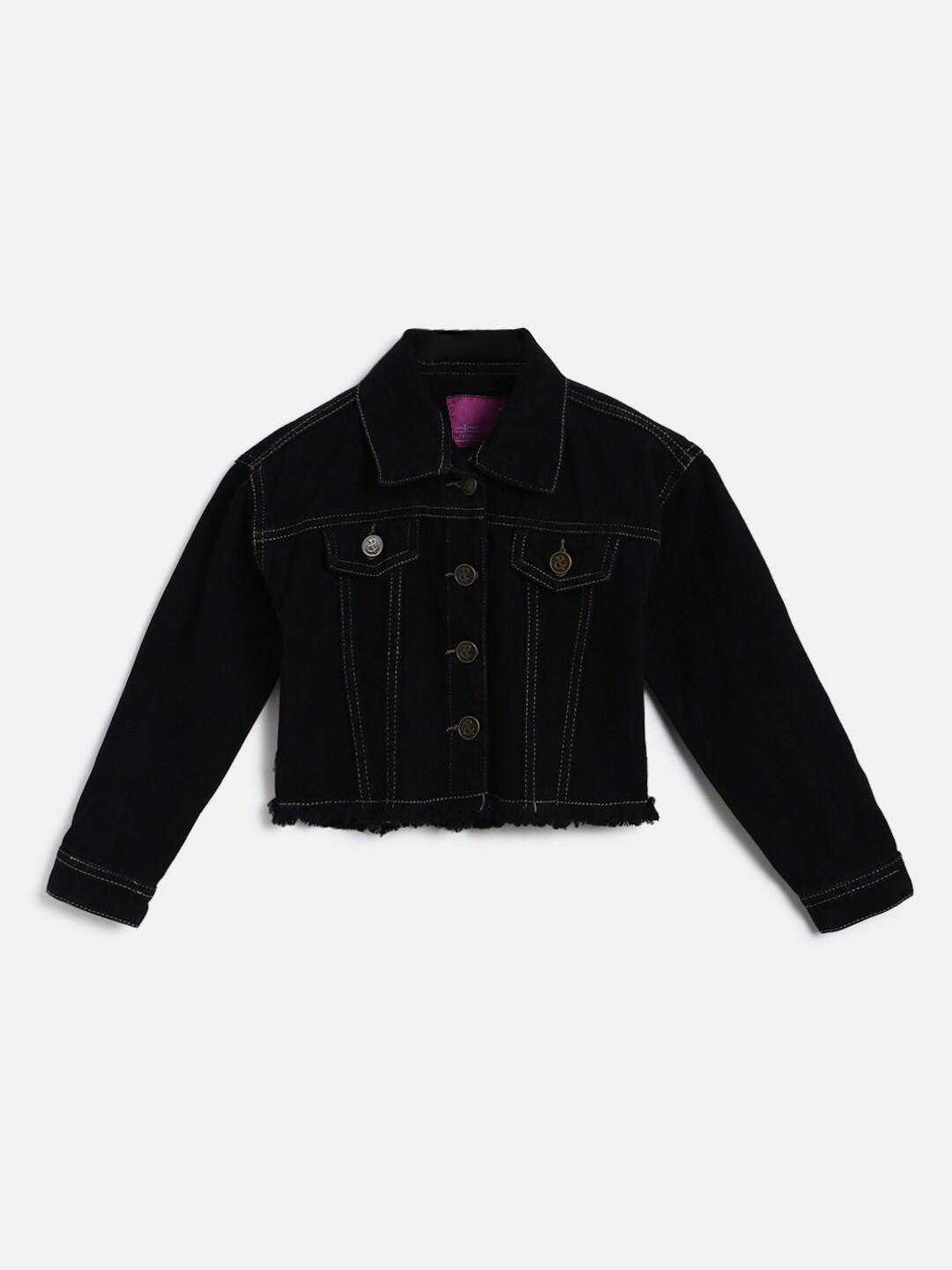 Buy TALES & STORIES Girls Black Denim Jacket With Patchwork - Jackets ...