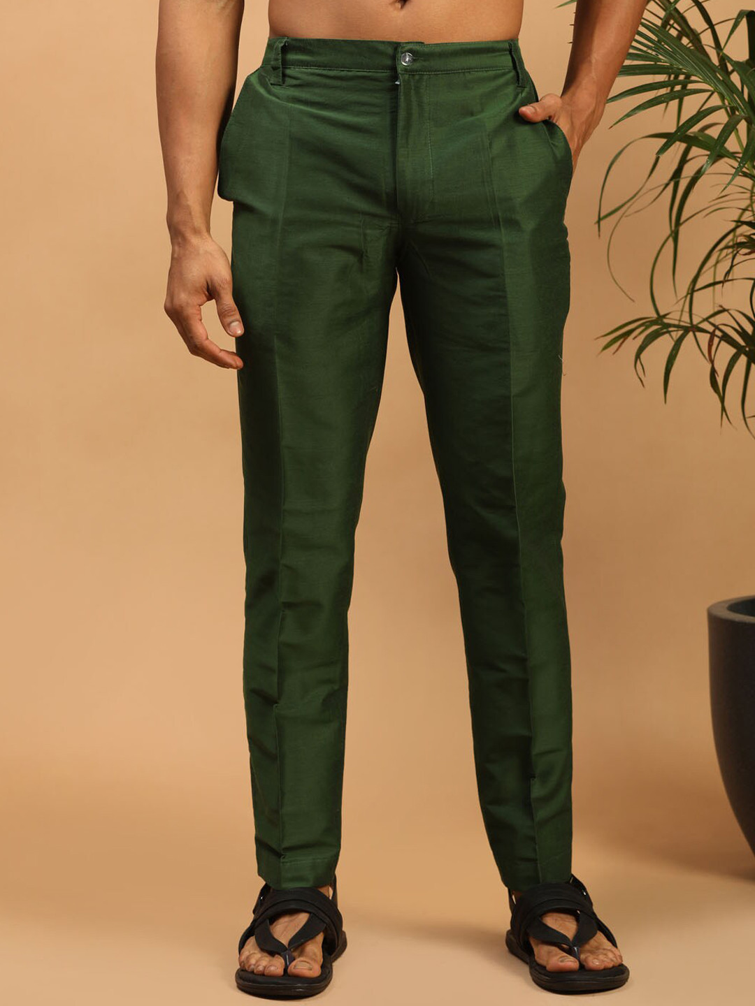 Buy VASTRAMAY Men Green Relaxed Fit Trousers - Trousers for Men ...