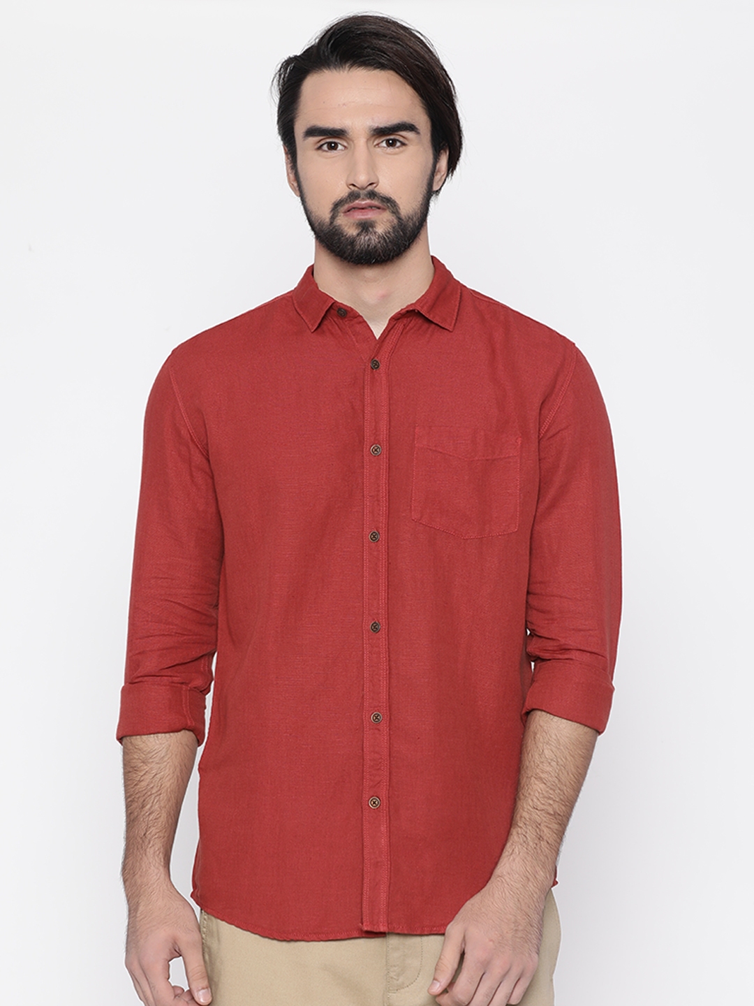 Buy Nature Casuals Men Rust Red Slim Fit Solid Casual Shirt Shirts