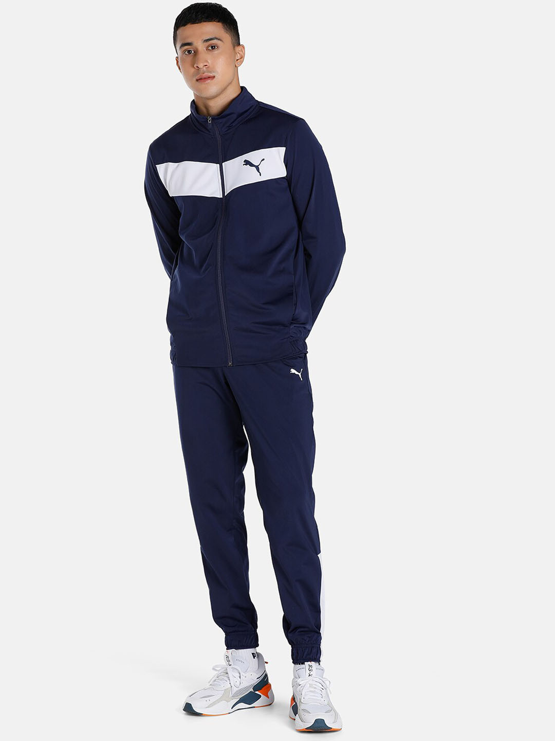 Buy Puma Men Navy Blue & White Colourblocked Cricket Tracksuits ...