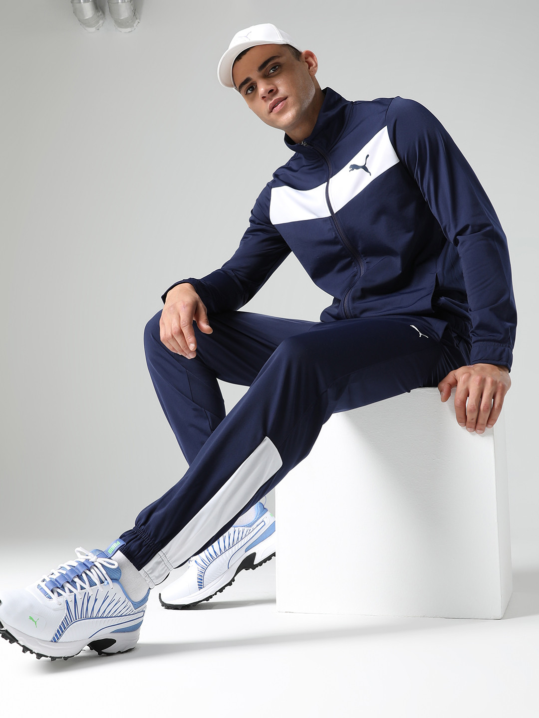 Buy Puma Men Navy Blue & White Colourblocked Cricket Tracksuits ...