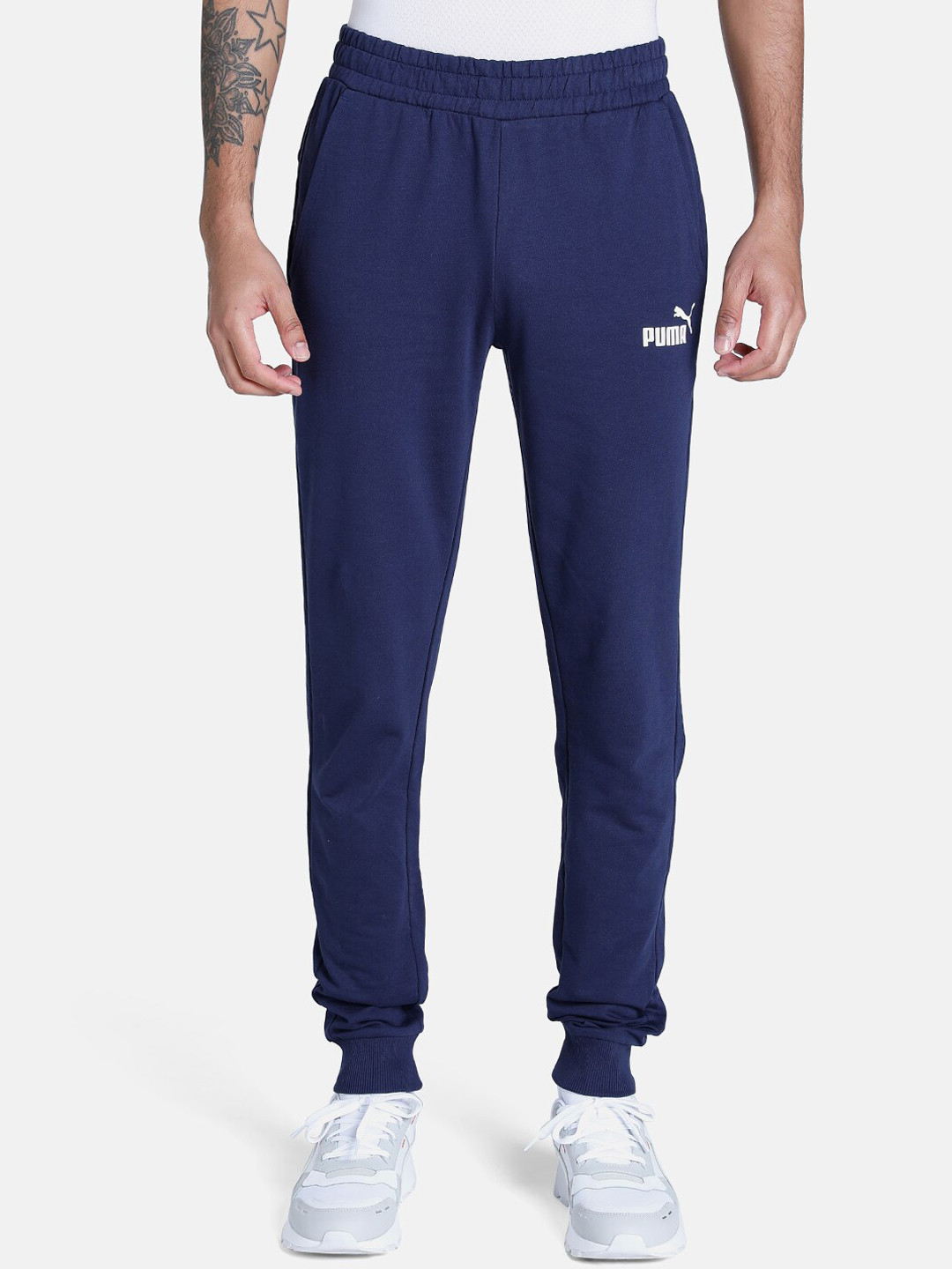 Buy Puma Men Navy Blue Essentials Terry Regular Fit Jersey Pant - Track ...