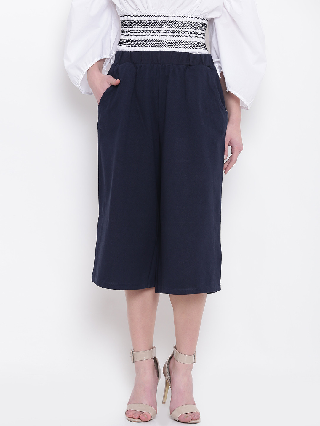 Buy FOREVER 21 Women Navy Solid Culottes - Trousers for Women 2093606 ...
