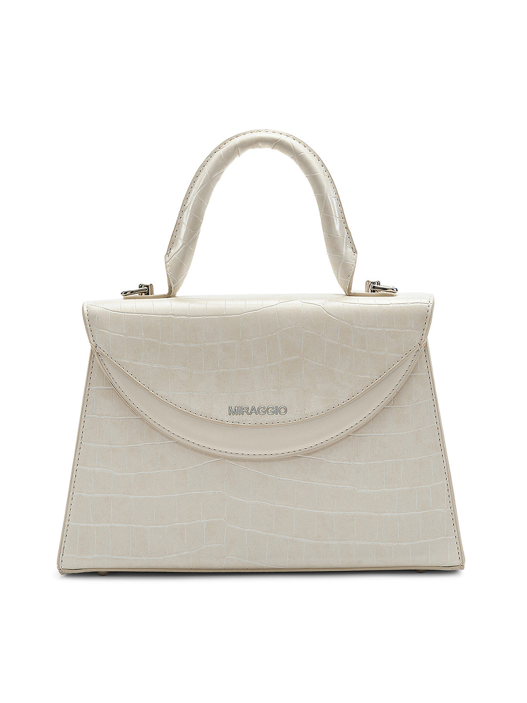 Buy MIRAGGIO White Structured Handbag With Detachable Sling Strap ...