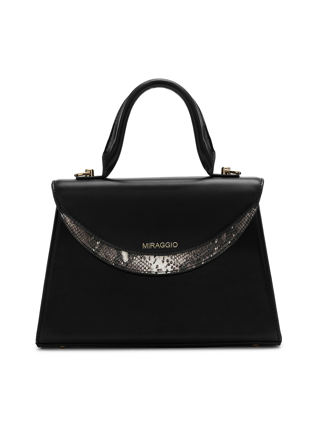 Buy MIRAGGIO Black Structured Satchel Bag With Detachable Sling Strap ...