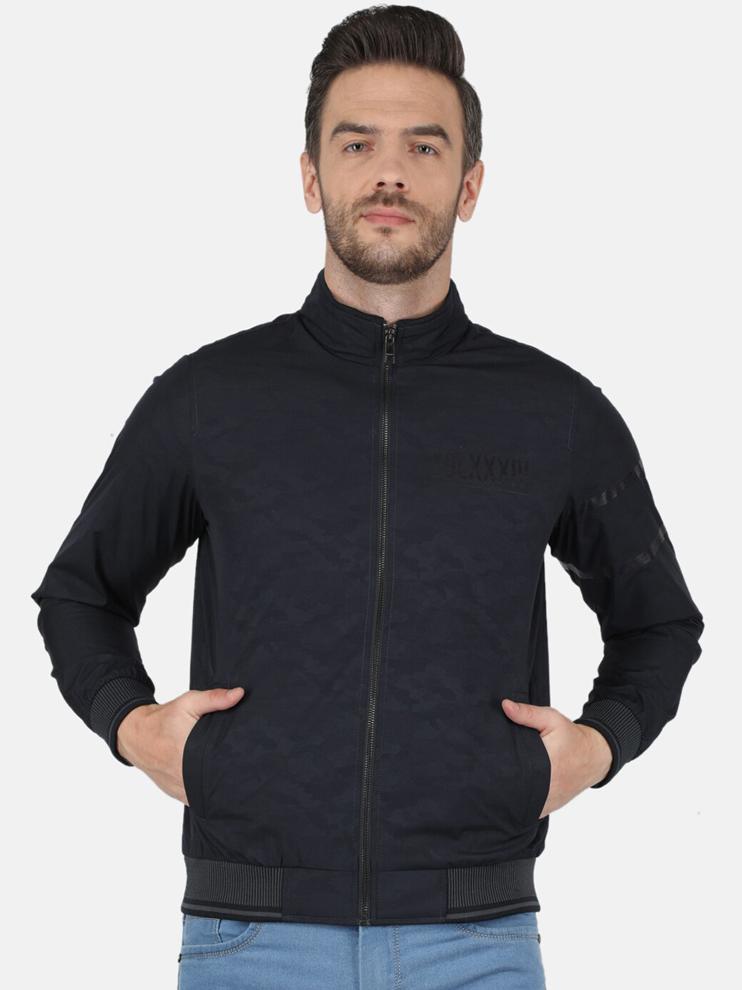 Buy Monte Carlo Men Navy Blue Camouflage Bomber Jacket - Jackets for ...